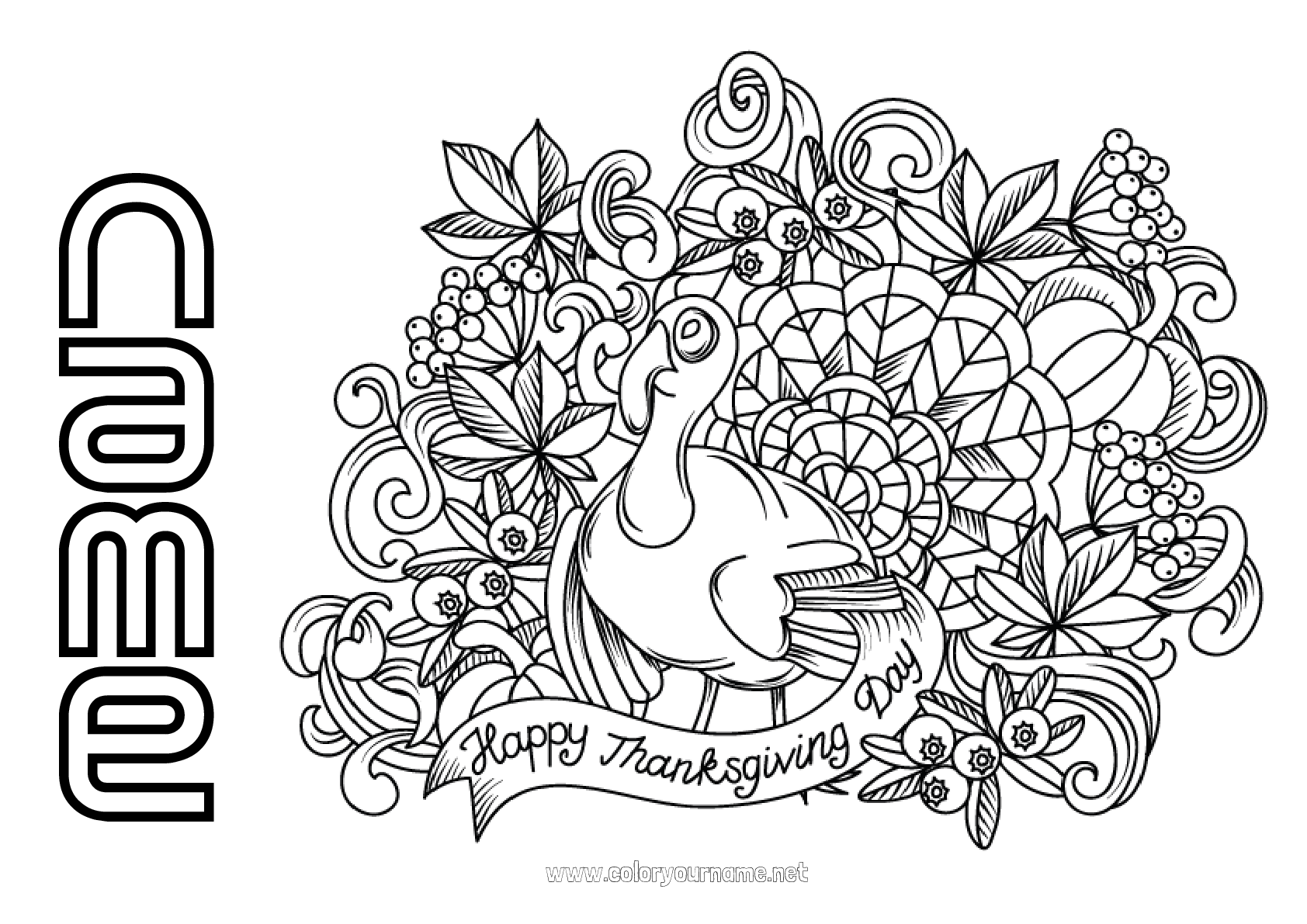 Coloring page No.262 - Pumpkin Thanksgiving Turkey