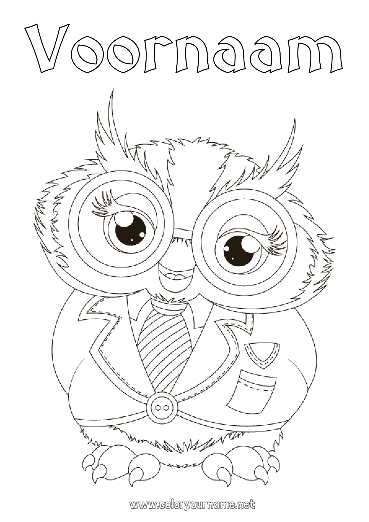 Kleurplaat nr.2732 - Uil, Kerkuil Juf/Meester School