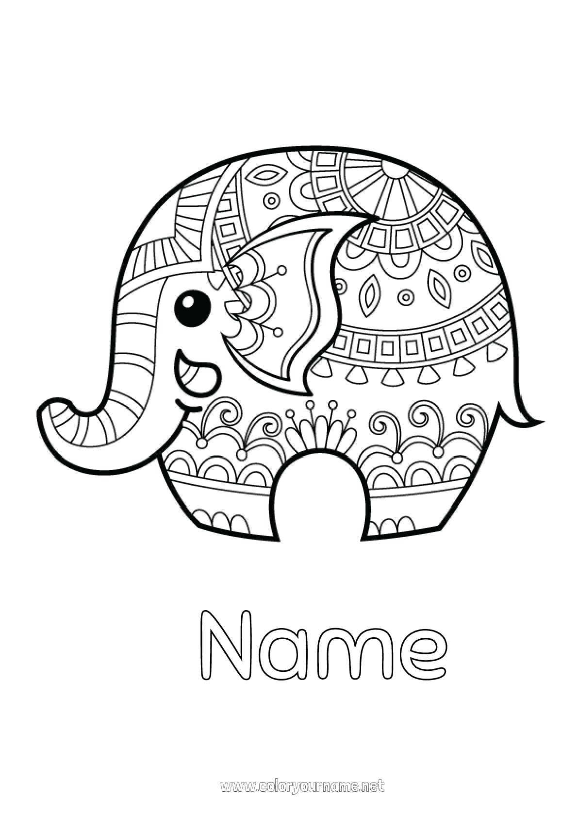 Coloring page No.2759 - Elephant Animal Zentangle