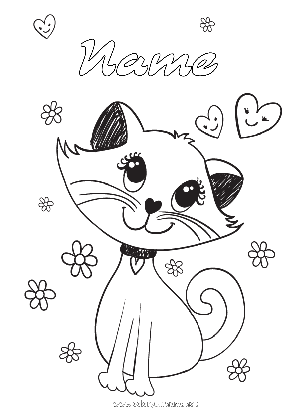 Coloring page No.2761 - Cute Heart Cat