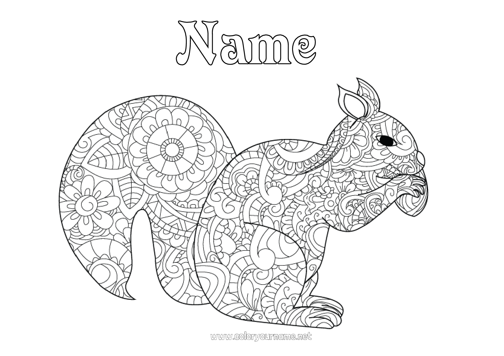 Coloring page No.2773 - Squirrel Zentangle Forest animals
