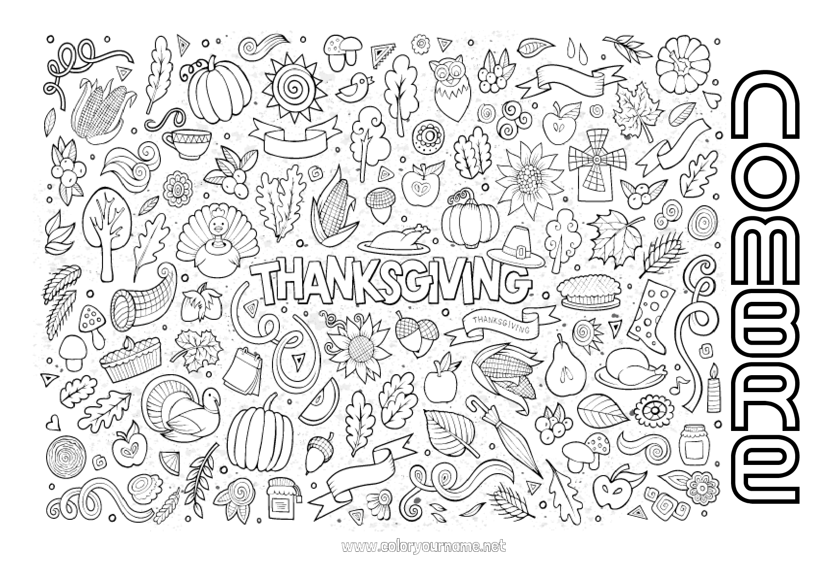Thanksgiving : 18 dibujos para colorear gratis para imprimir y personalizar