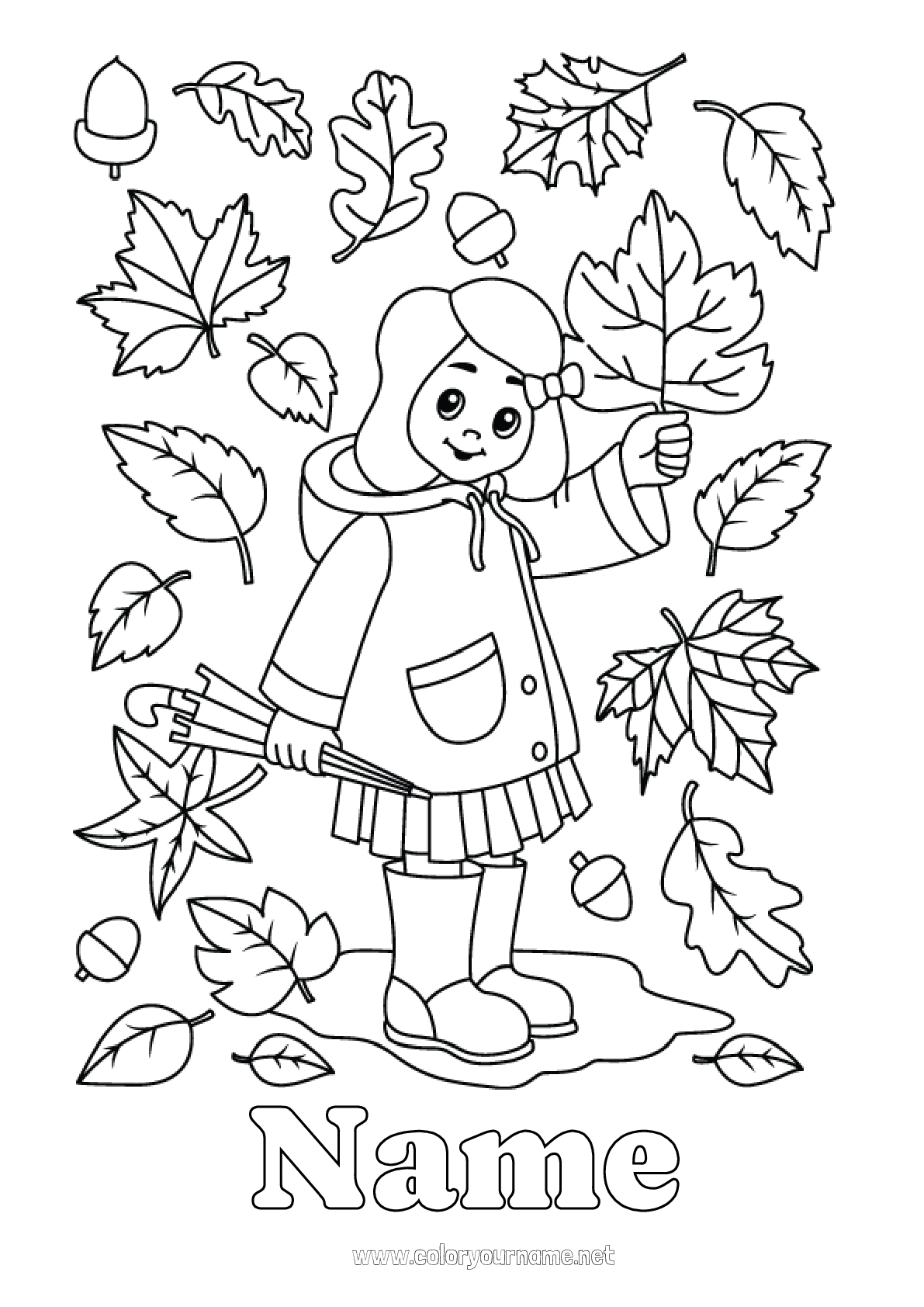 Coloring page No.2783 - Girl Autumn Leaves