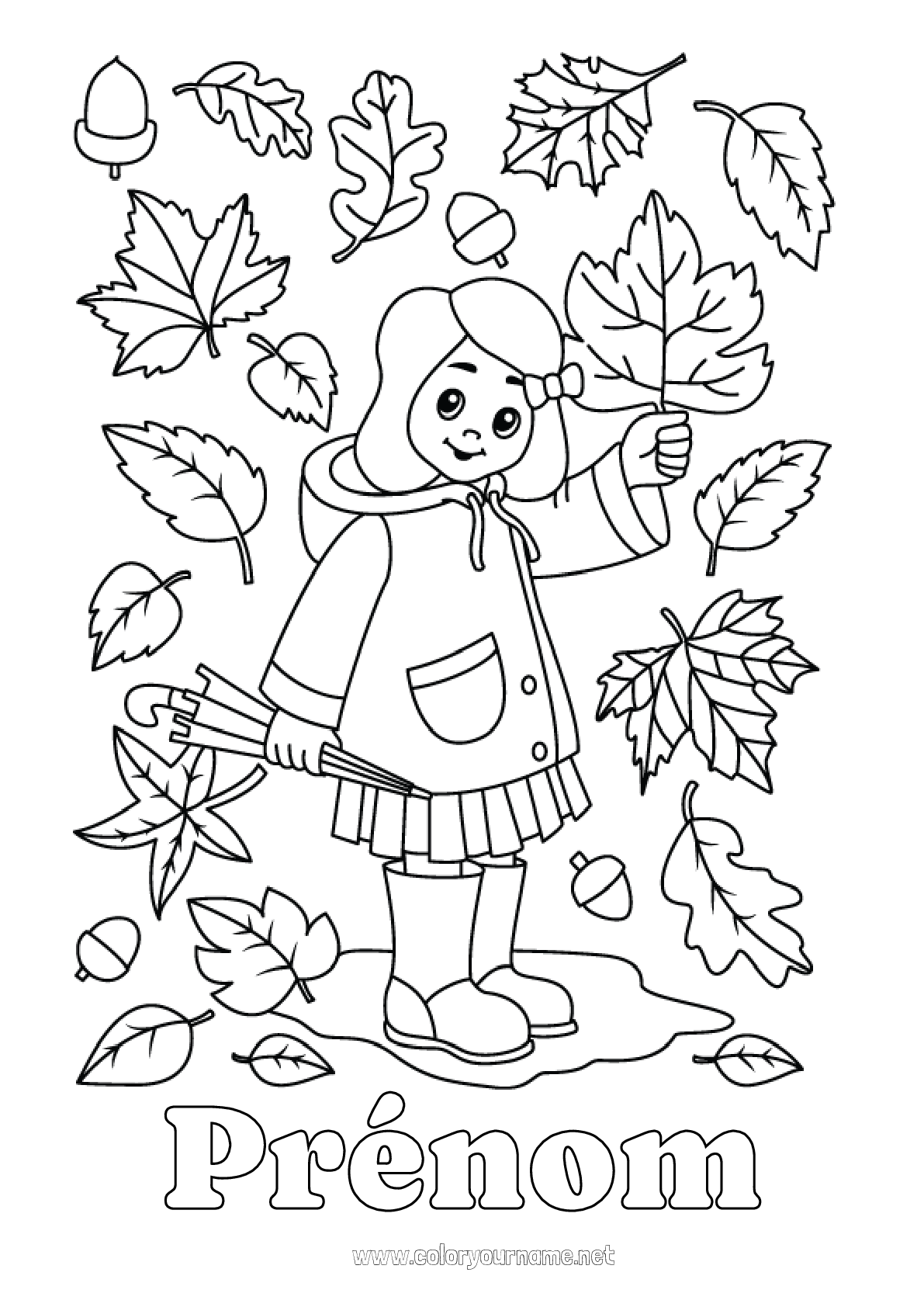 Coloriage n°2783 - Fille Automne Feuilles