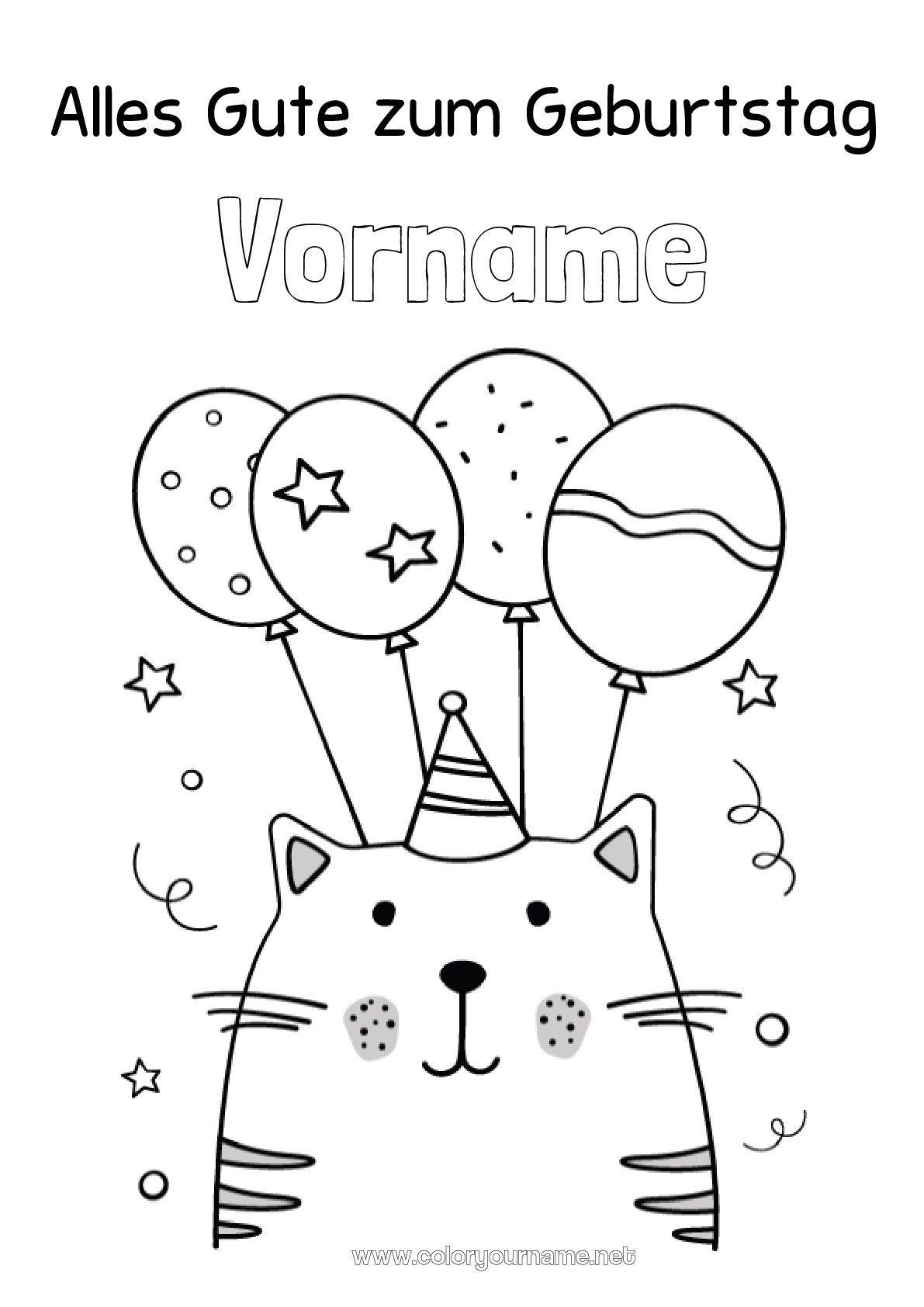 Malvorlage Nr.280 - Katze Geburtstag Luftballons
