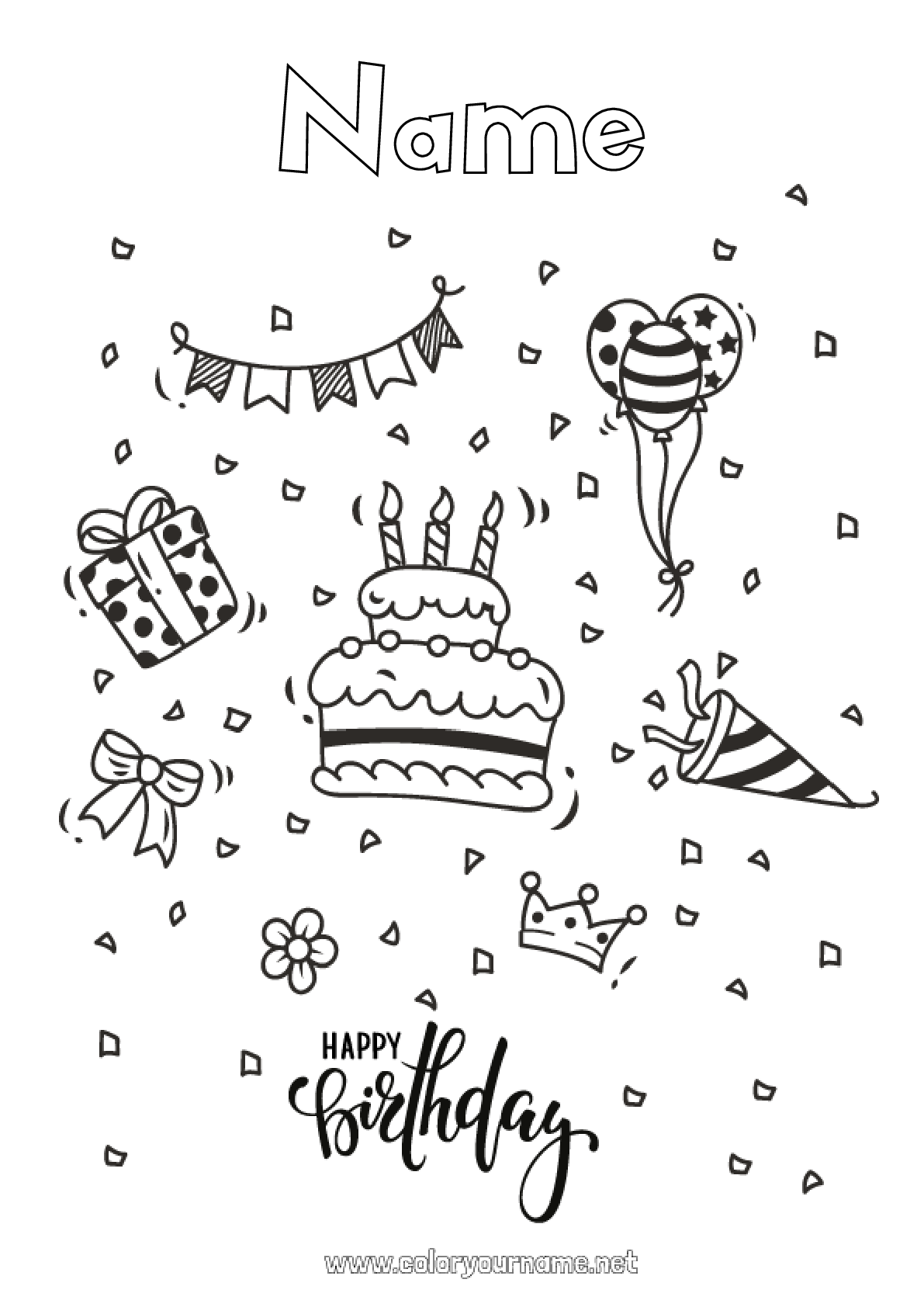 Coloring page No.282 - Cake Gifts Birthday