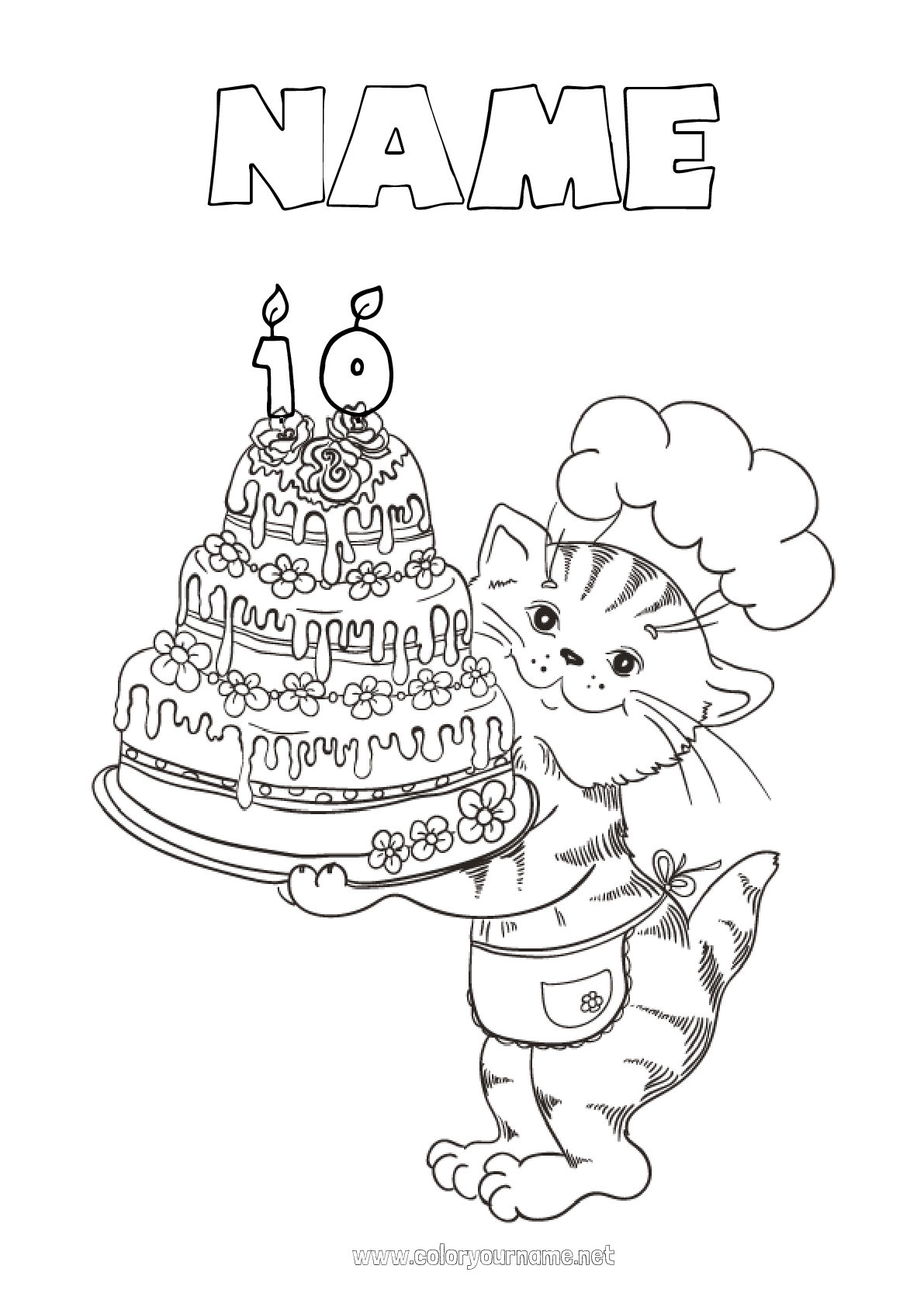 Coloring page No.284 - Candle Cake Cat