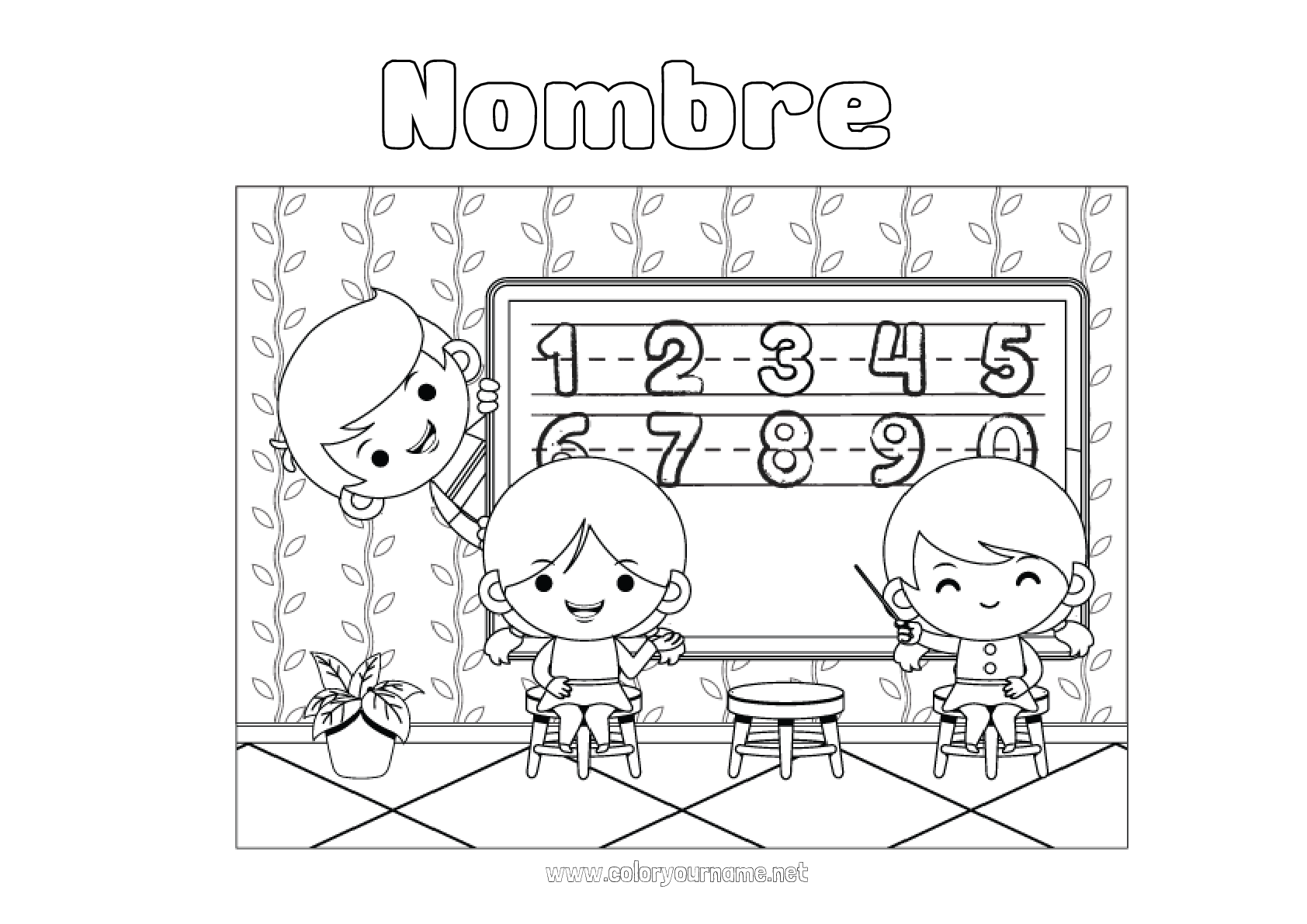 Nº de colorear 2859 - Número Regreso a clases Pizarra de clase