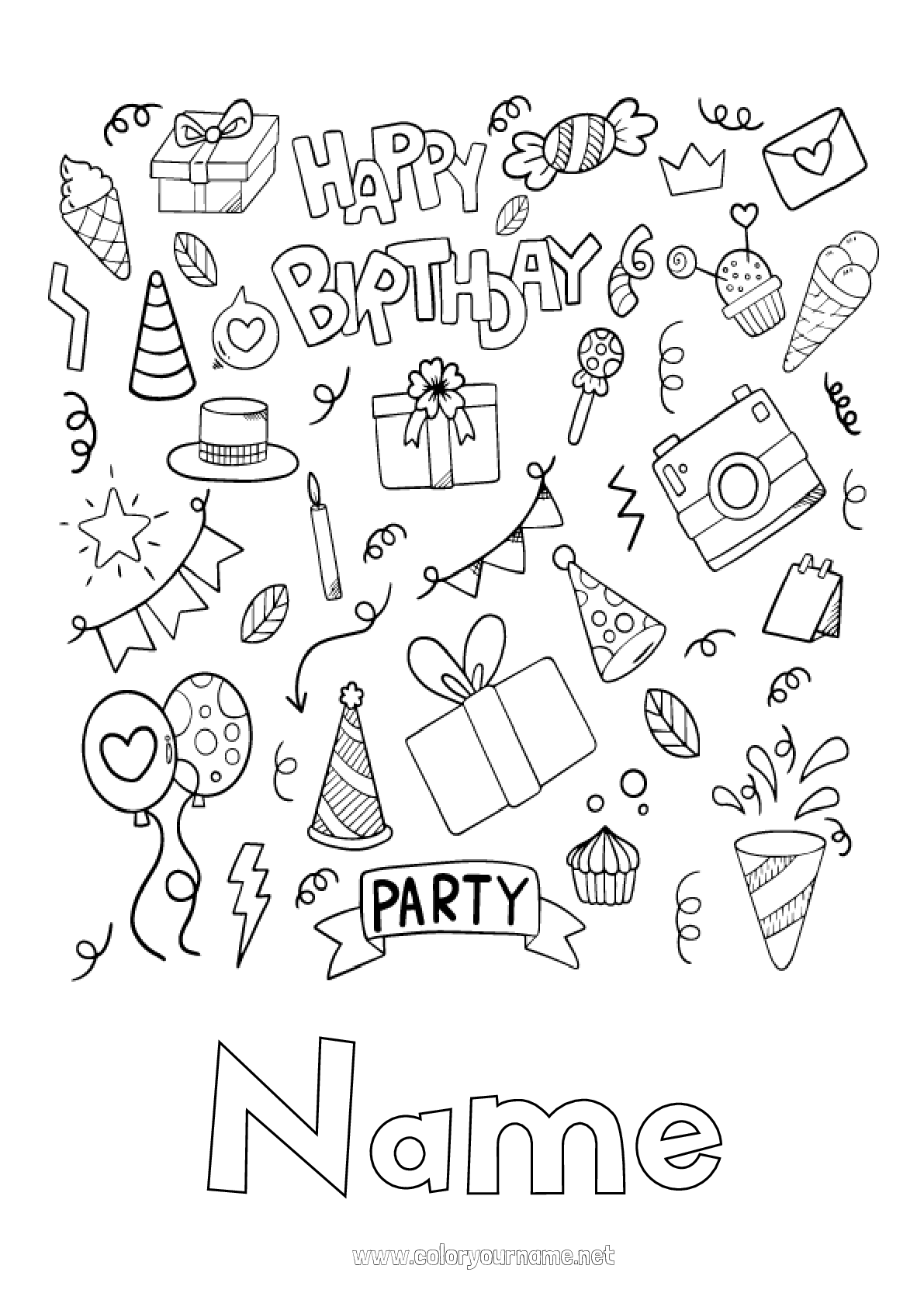 Happy Birthday ! : 100 free customizable coloring pages to print - Page 4