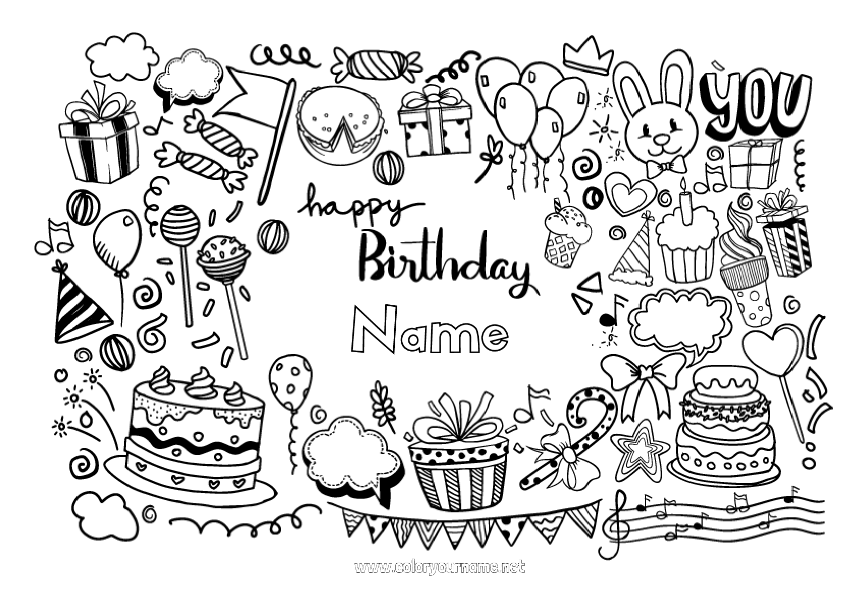 Happy Birthday ! : 100 free customizable coloring pages to print - Page 4