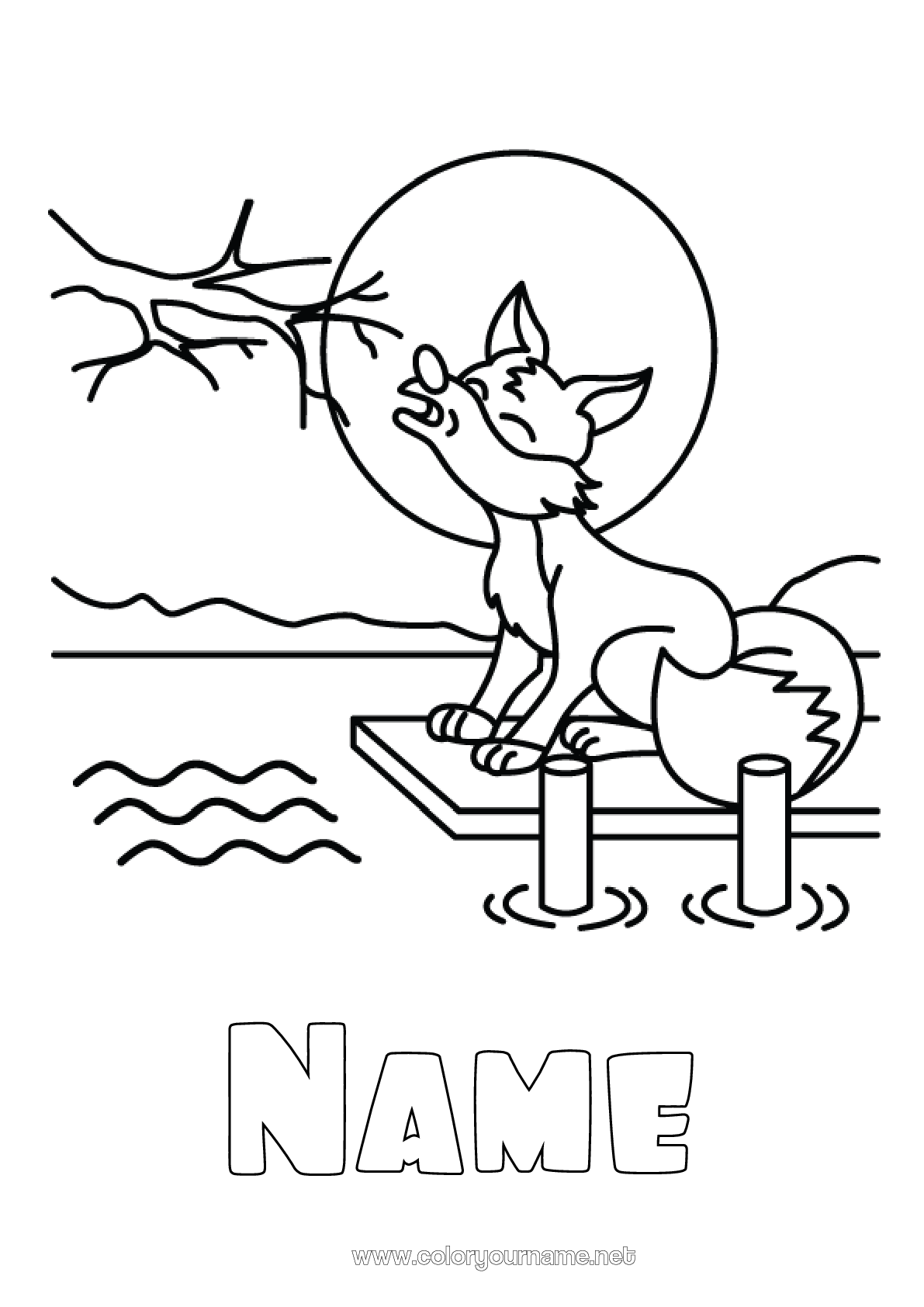 Coloring page No.2993 - Wolf Animal Moon