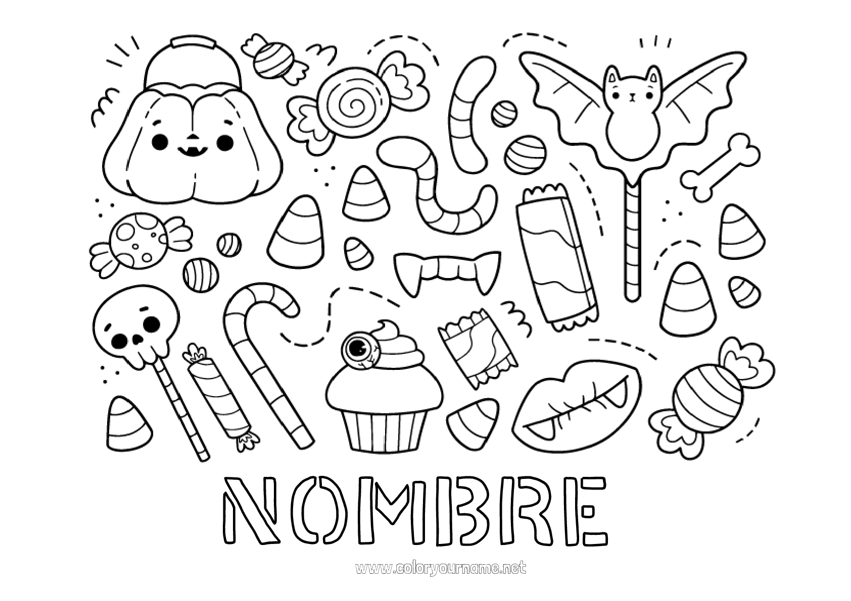 Nº de colorear 3004 - Caramelos Truco o trato Halloween