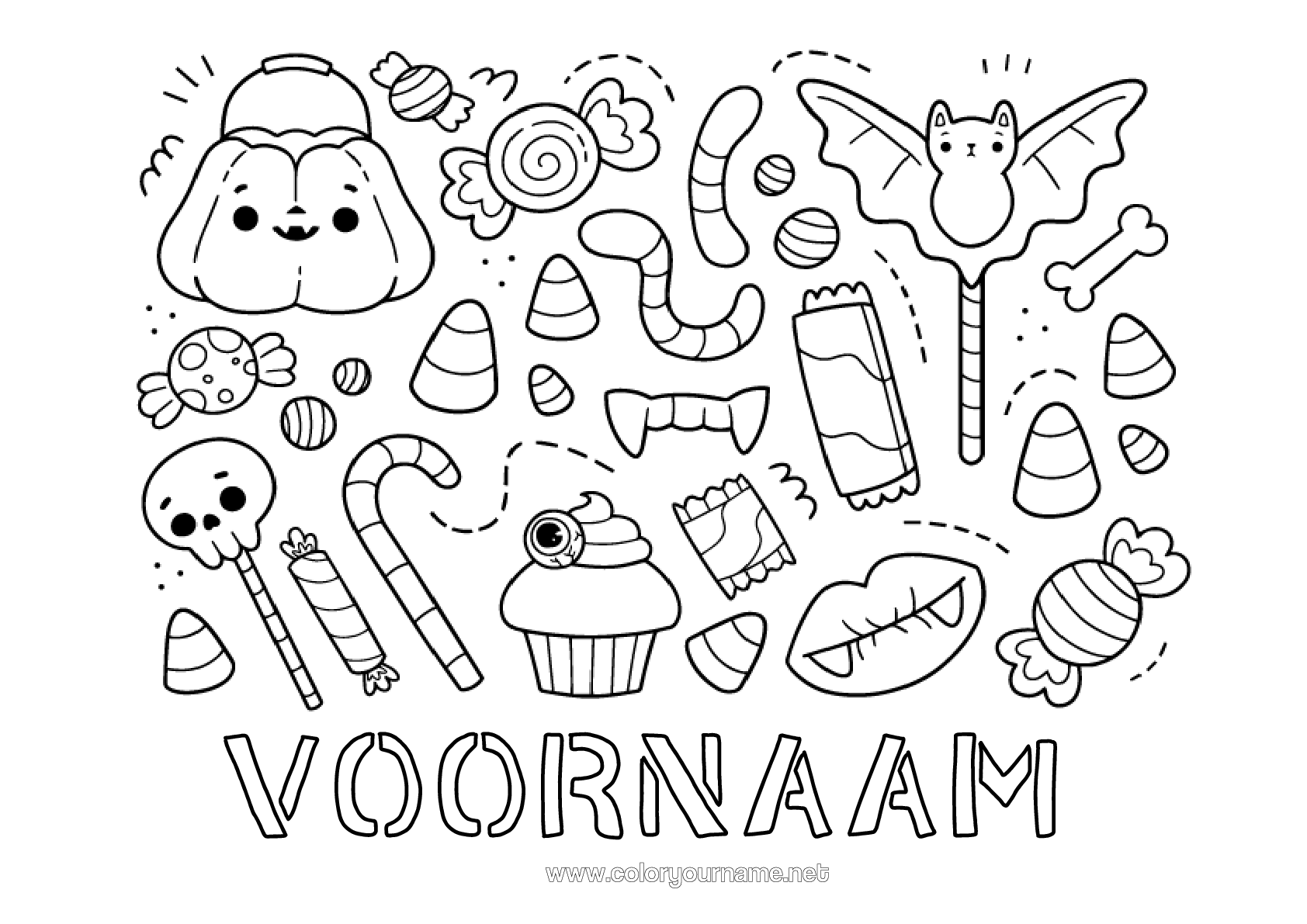 Kleurplaat nr.3004 - Snoepjes Snoep of een spreuk? Halloween