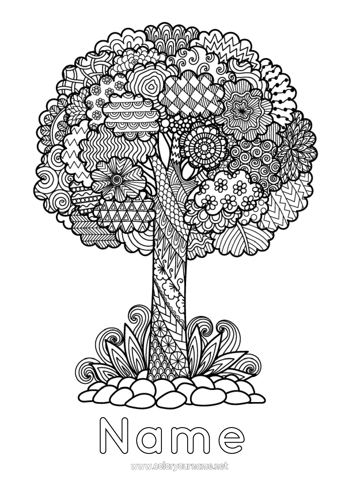 Coloring page No.3033 - Tree Complex coloring pages Zentangle