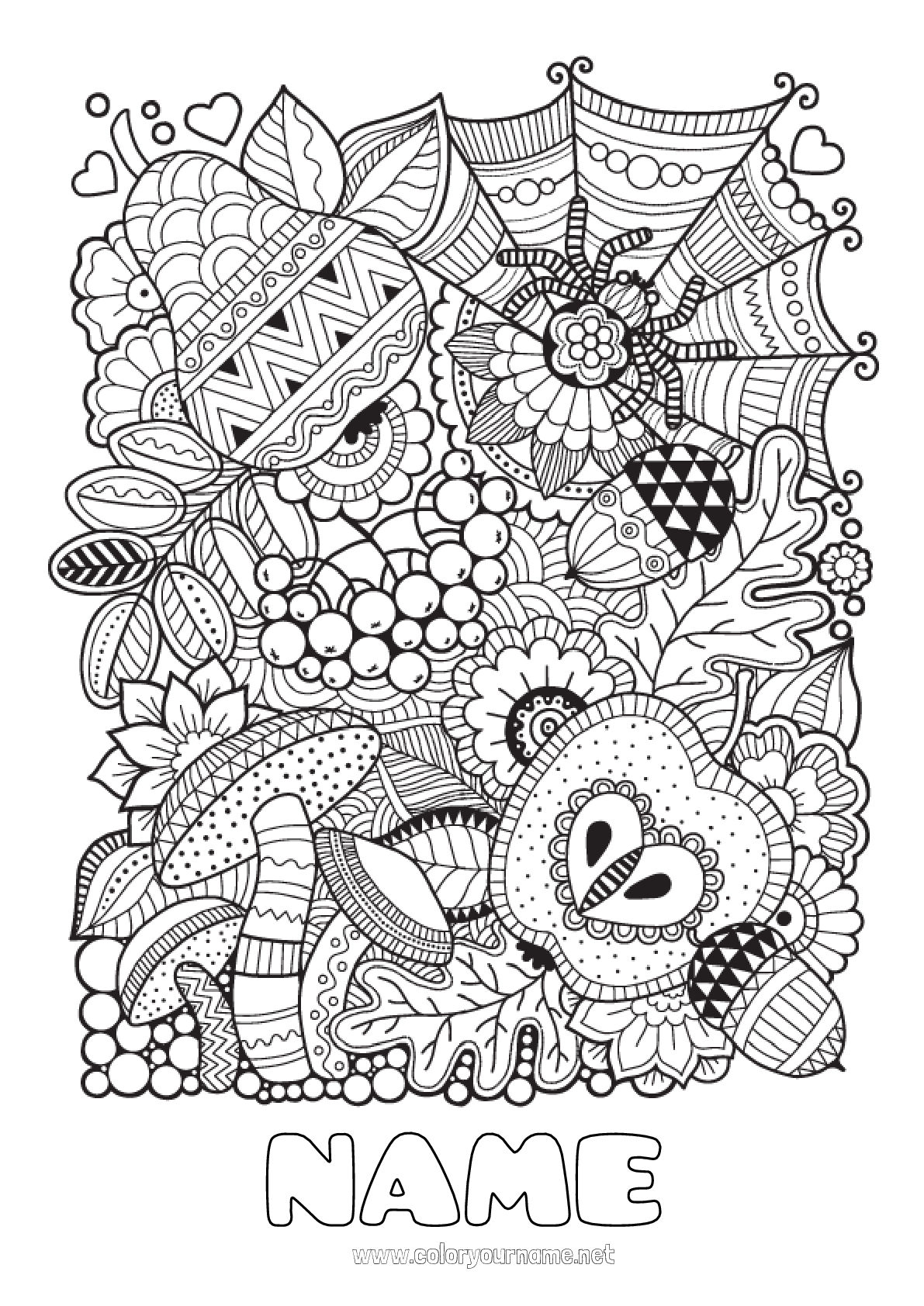 Coloring page No.3046 - Spider Autumn Zentangle