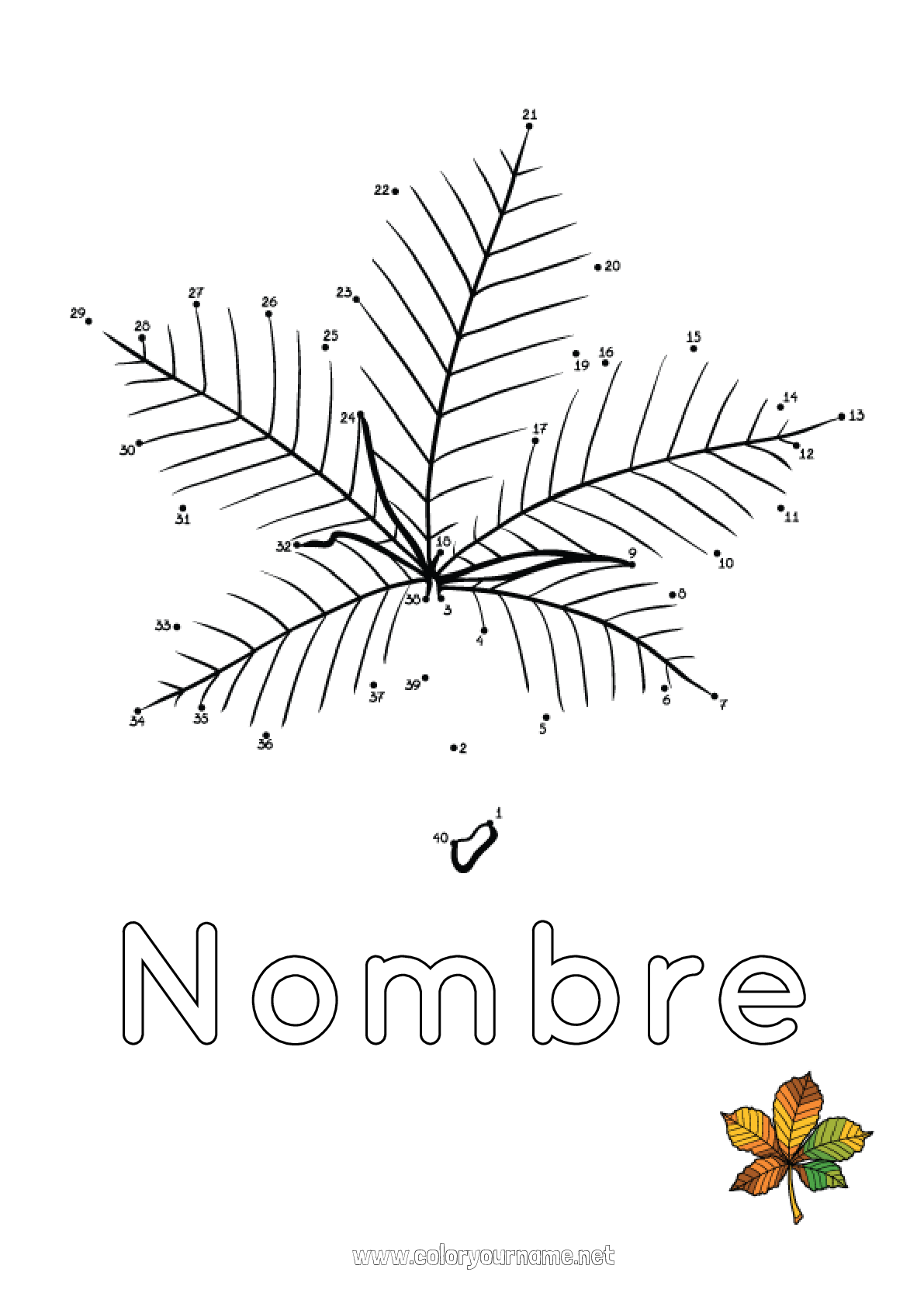 Nº de colorear 3113 - Otoño Hojas Une los puntos