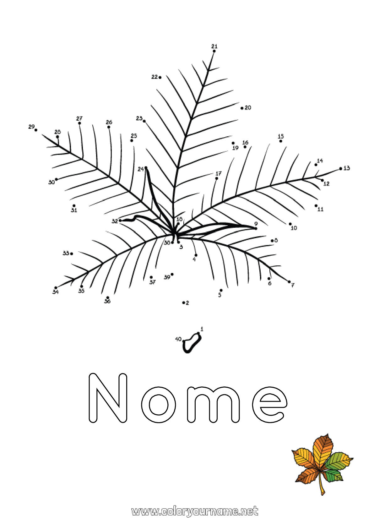 Pagina da colorare n.3113 - Autunno Foglie Punti da unire