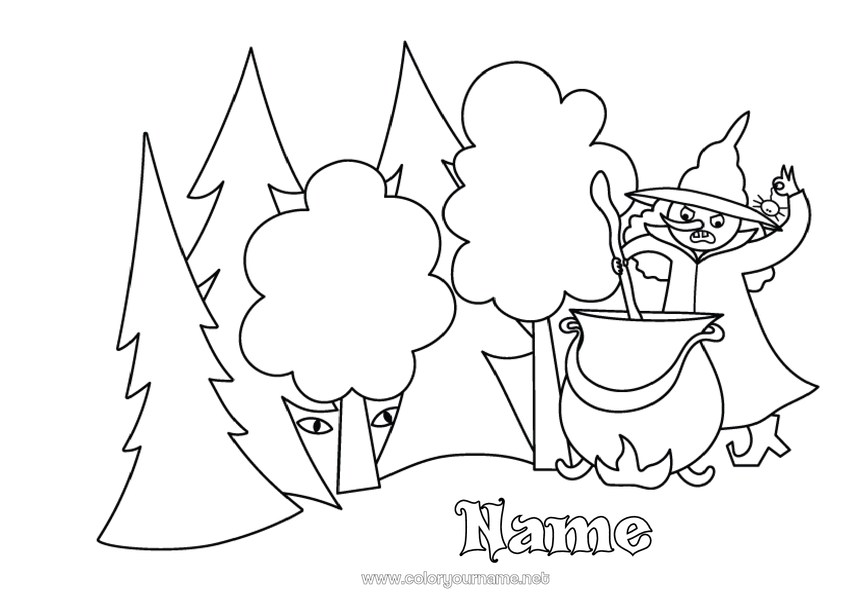 Coloring page No.3130 - Witch Magic pot Fairy tale