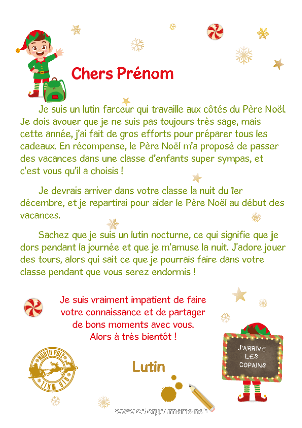 Coloriage n°3165 - Lutins de Noël Lettres de lutins farceurs École