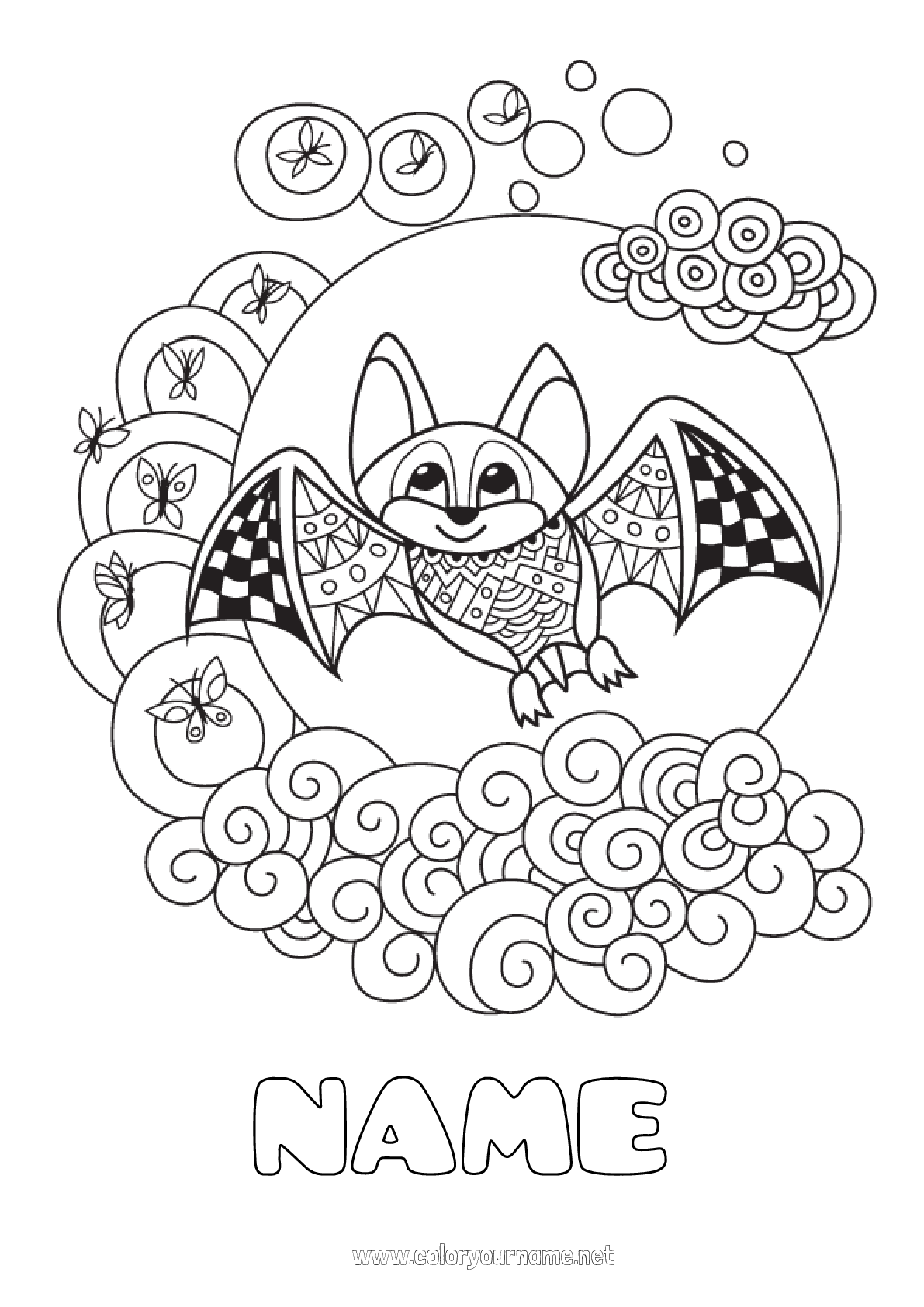Coloring page No.3169 - Bat Animal Zentangle