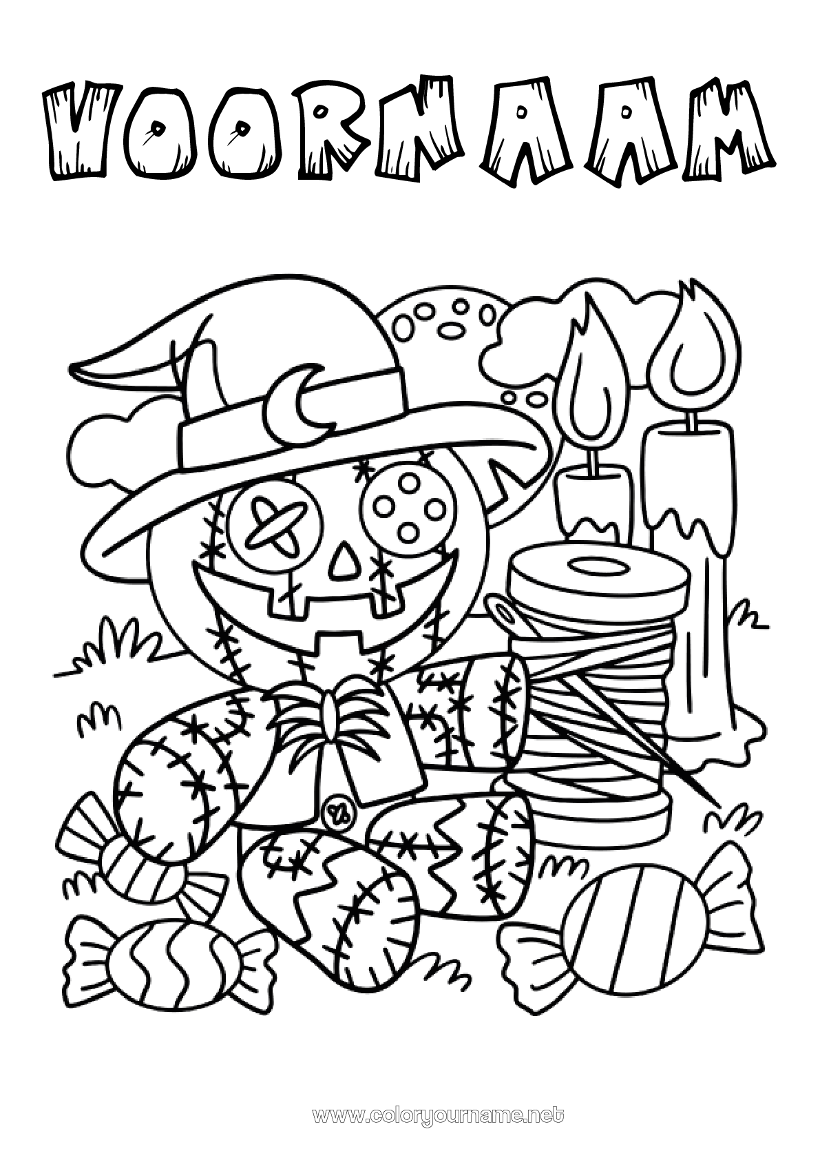 Kleurplaat nr.3197 - Snoepjes Pompoen Snoep of een spreuk?