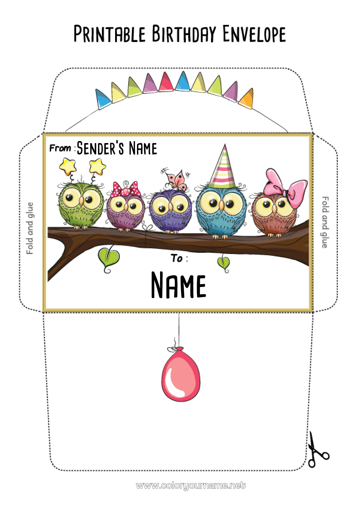 Coloring page No.3235 - Birthday Owl Envelope