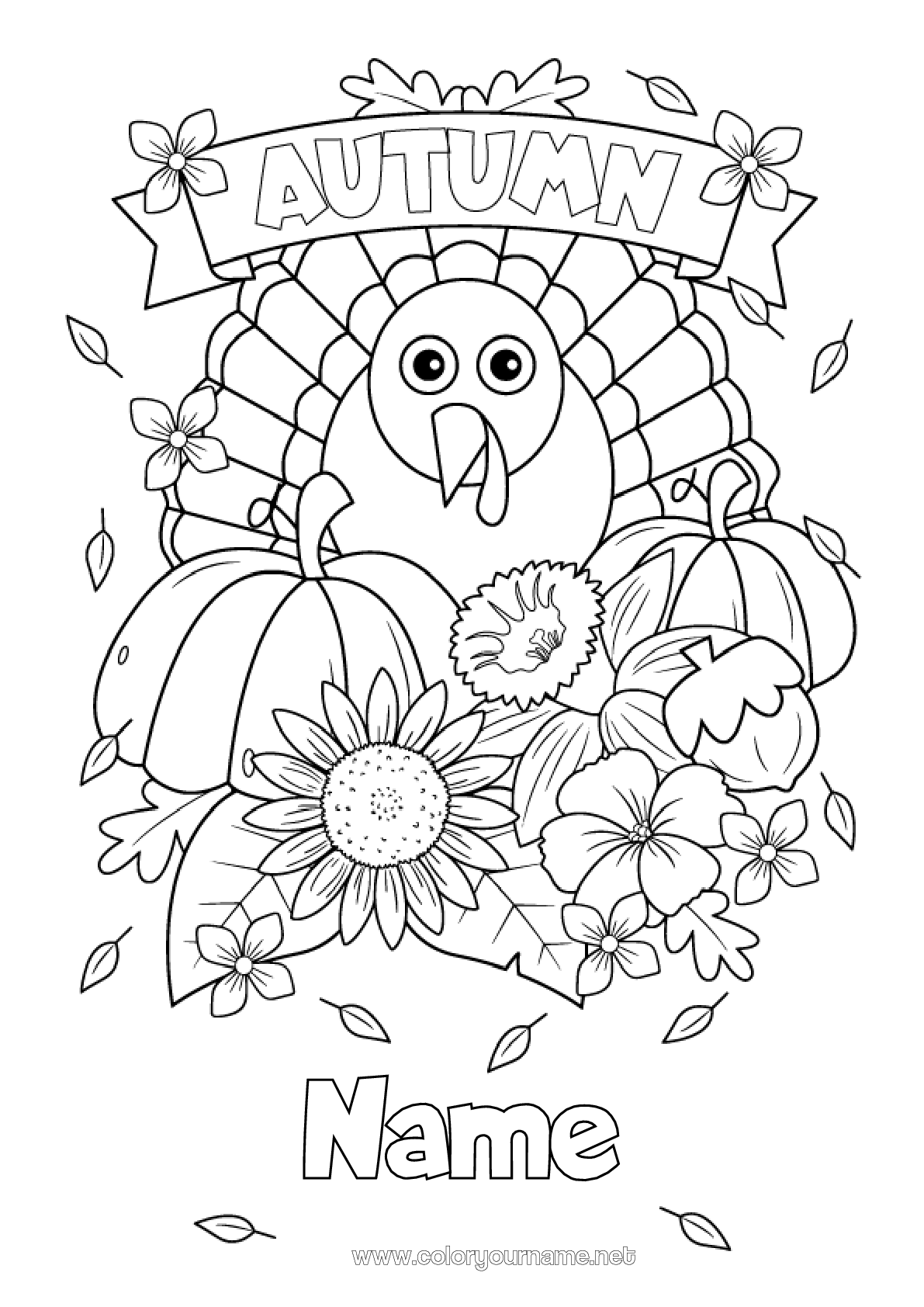 Coloring page No.3237 - Pumpkin Flowers Thanksgiving