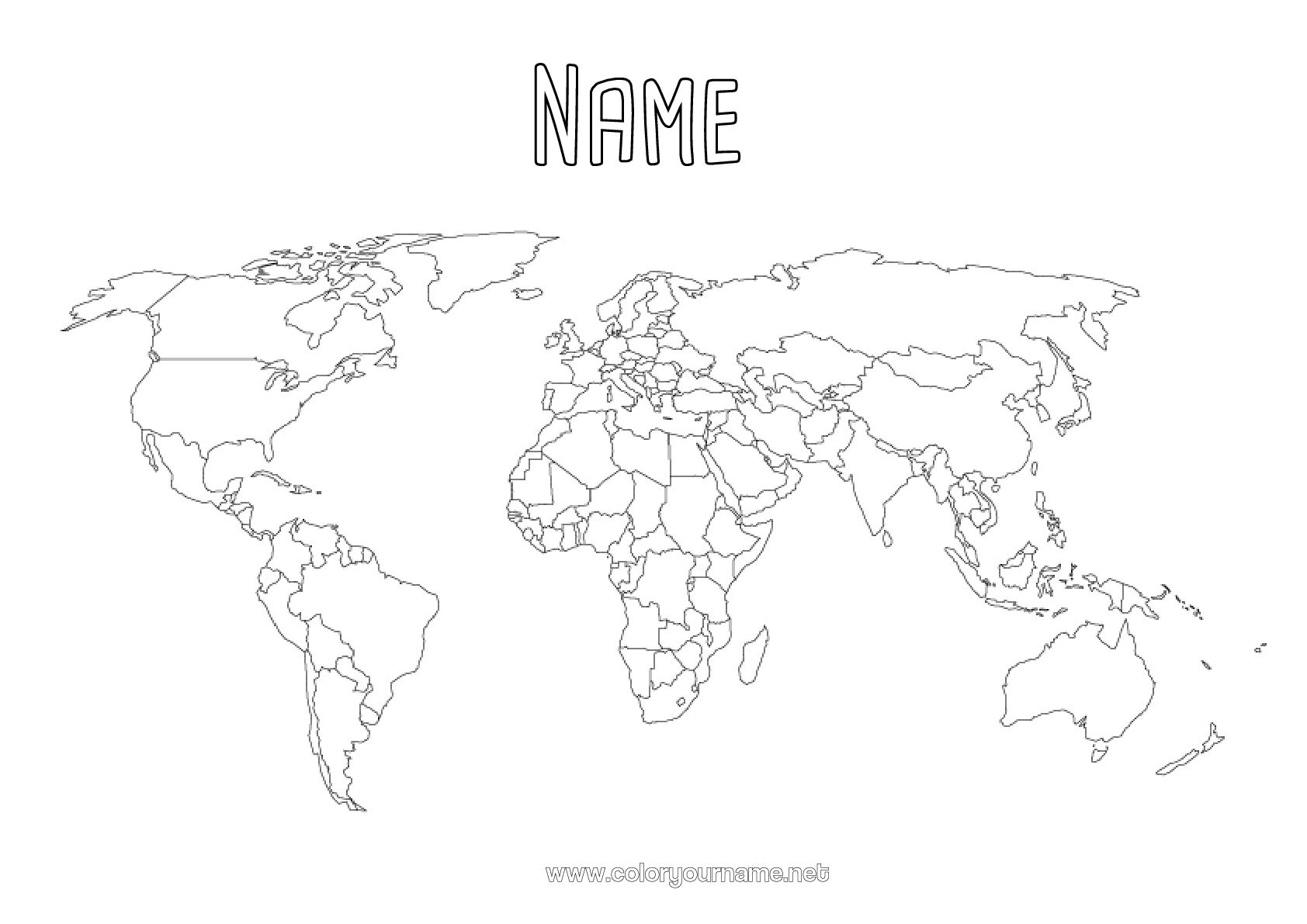 Coloring page No.3247 - Children's activities Geography World Map