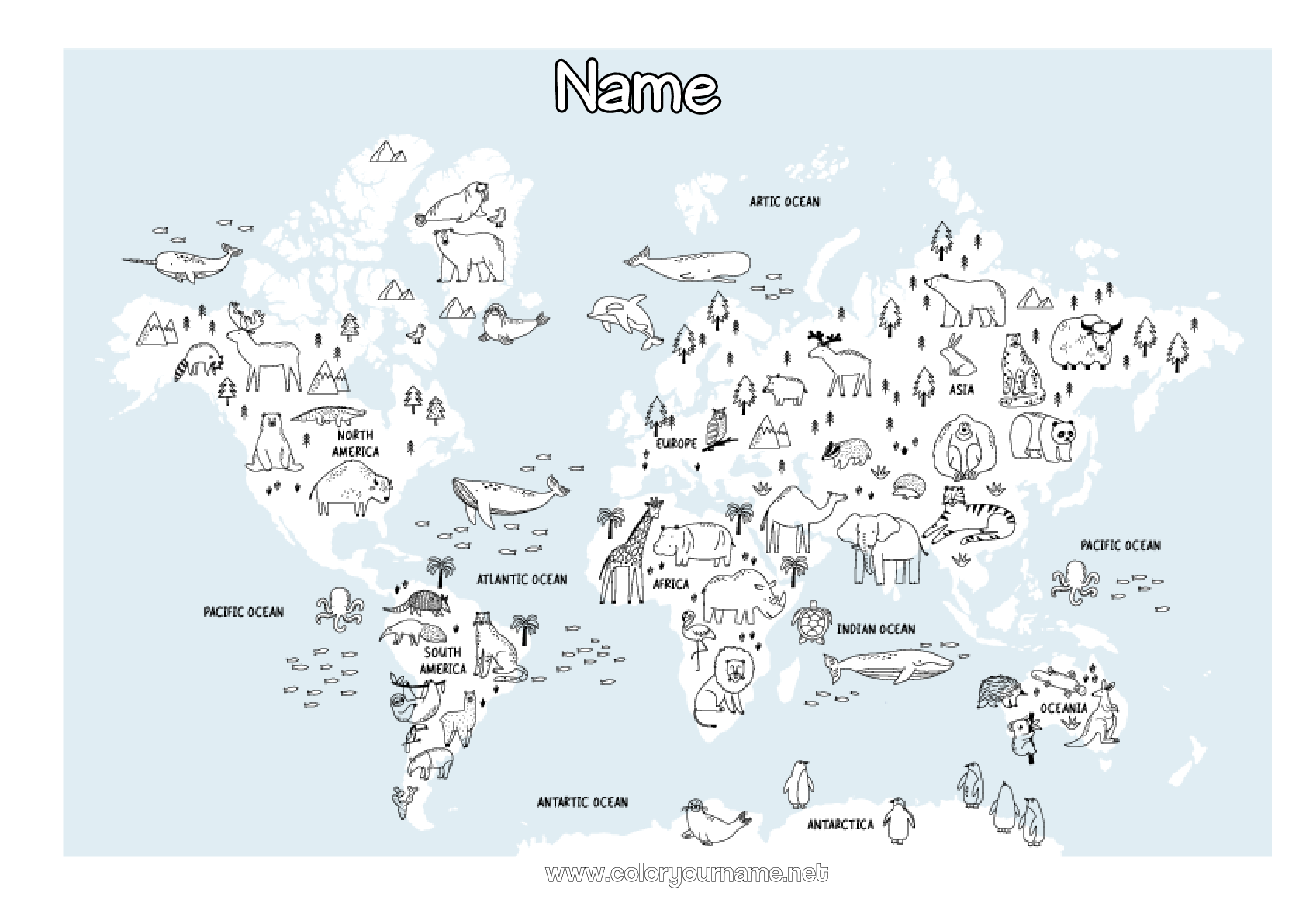 Coloring page No.3257 - Animal Geography World Map