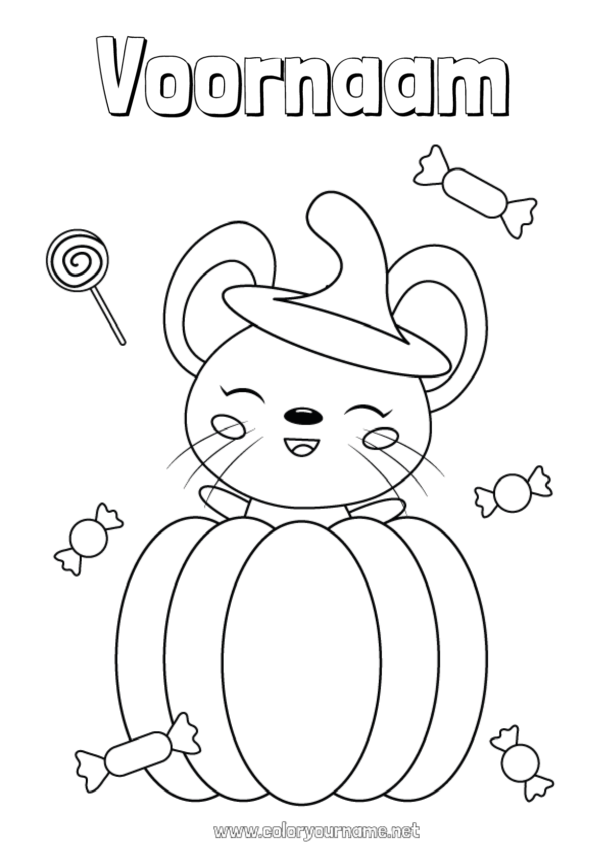 Kleurplaat nr.3266 - Snoepjes Pompoen Schattig