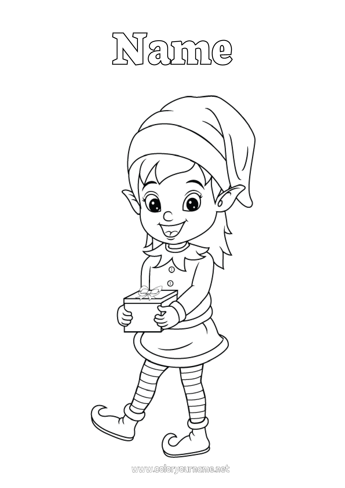 Coloring page No.3345 - Gifts Christmas elves Girl