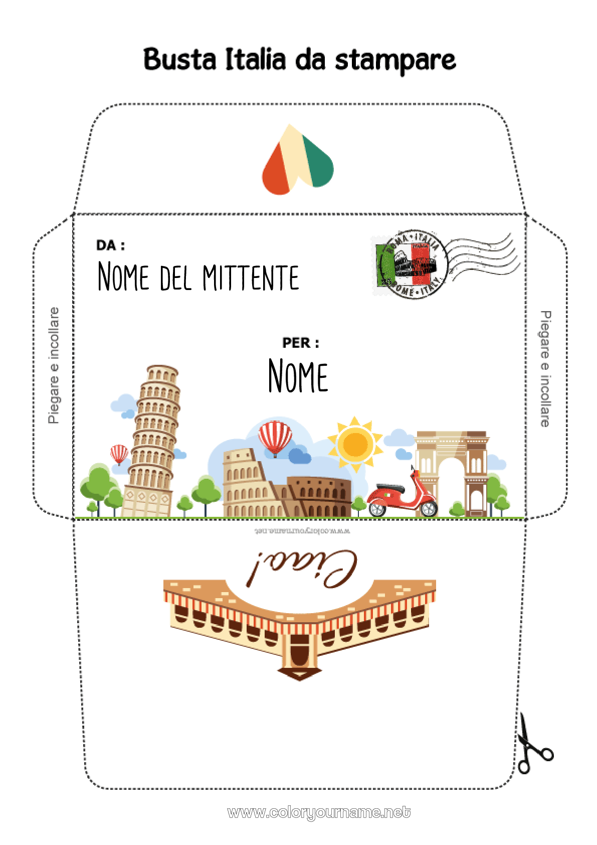 Pagina da colorare n.3371 - Busta Italia Busta da stampare