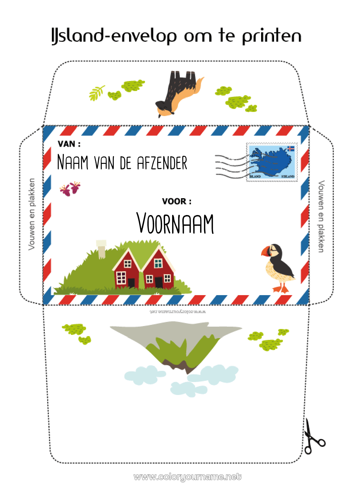 Kleurplaat nr.3385 - Envelop Afdrukbare enveloppen Kerstelfreis