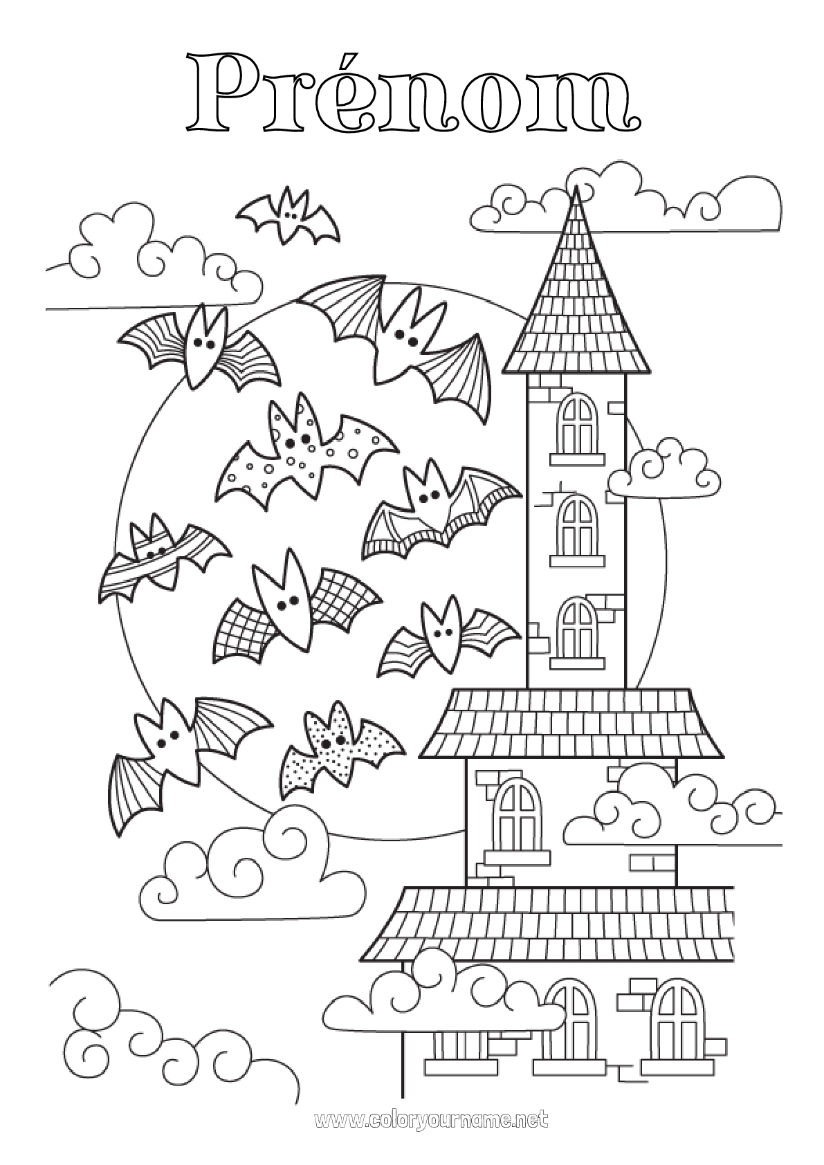 Coloriage n°3403 - Chauve-souris Maison Coloriages intermédiaires