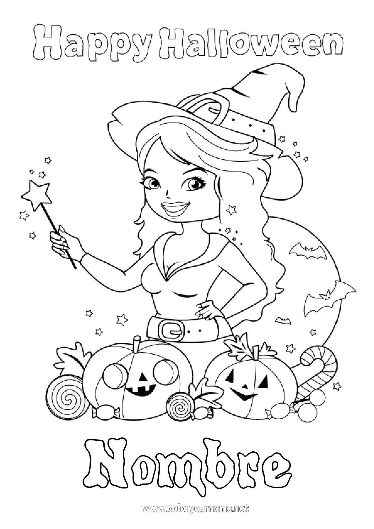 Nº de colorear 3408 - Bruja Halloween Inscripción "Halloween"