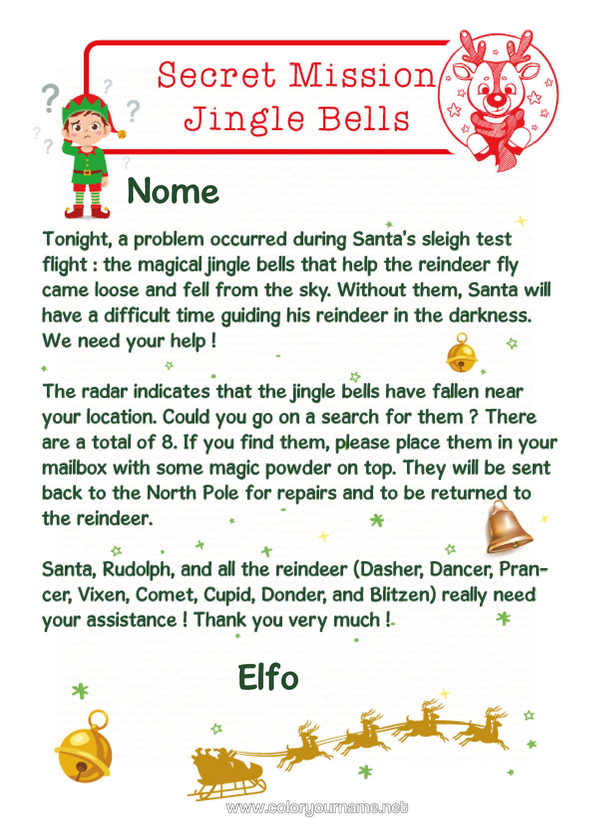 Nº de colorir 3458 - Sino Missão do Elfo de Natal Cartas de duendes ...