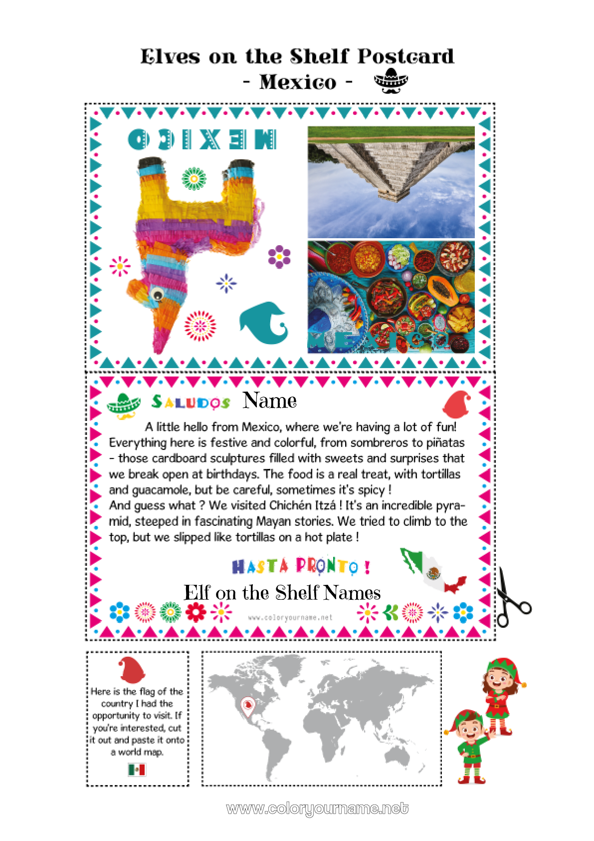 Coloring page No.3463 - Mexico Elf on the Shelf Trip Postcard