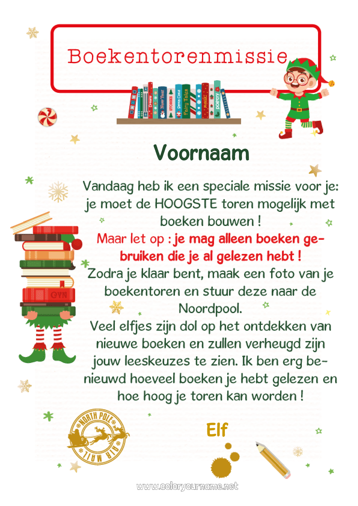 Kleurplaat nr.3485 - Kerstelf Kerstelf Opdracht Brieven van ondeugende ...