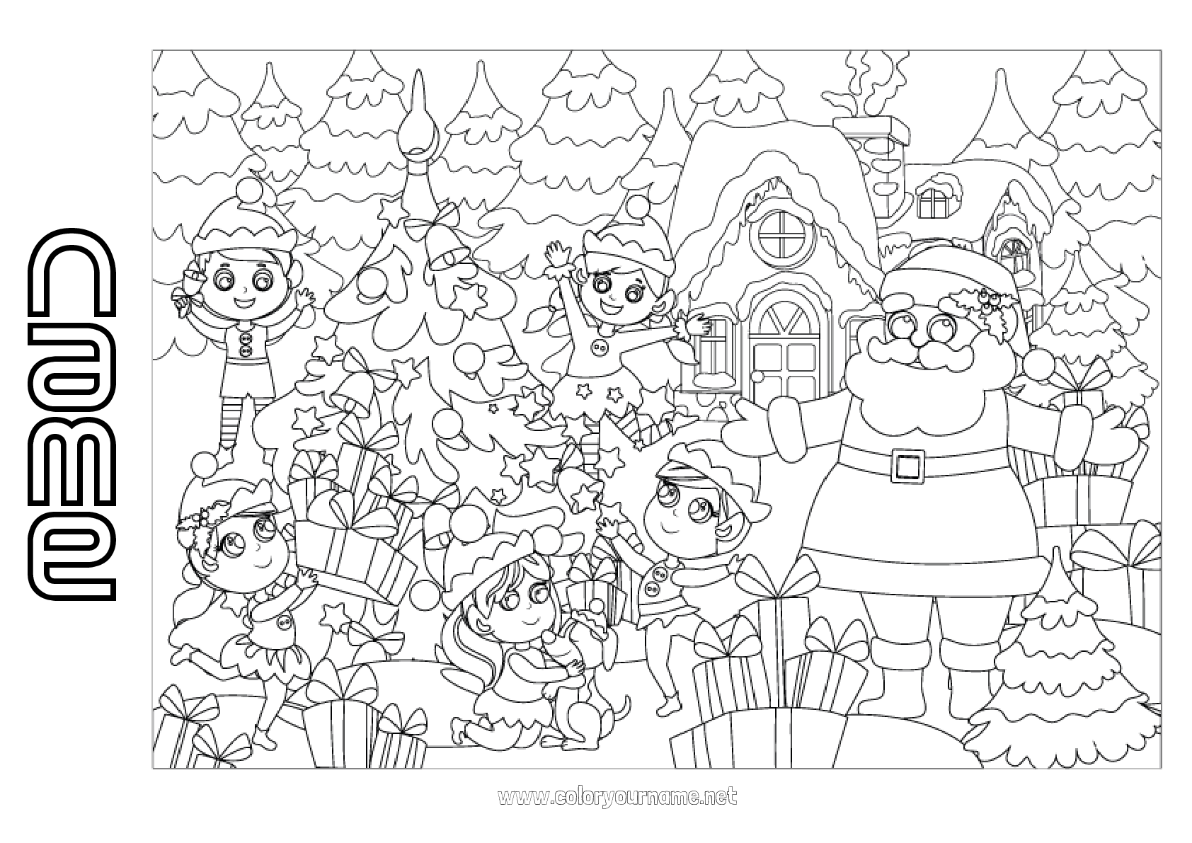 Coloring page No.3488 - Gifts Santa Claus Christmas elves