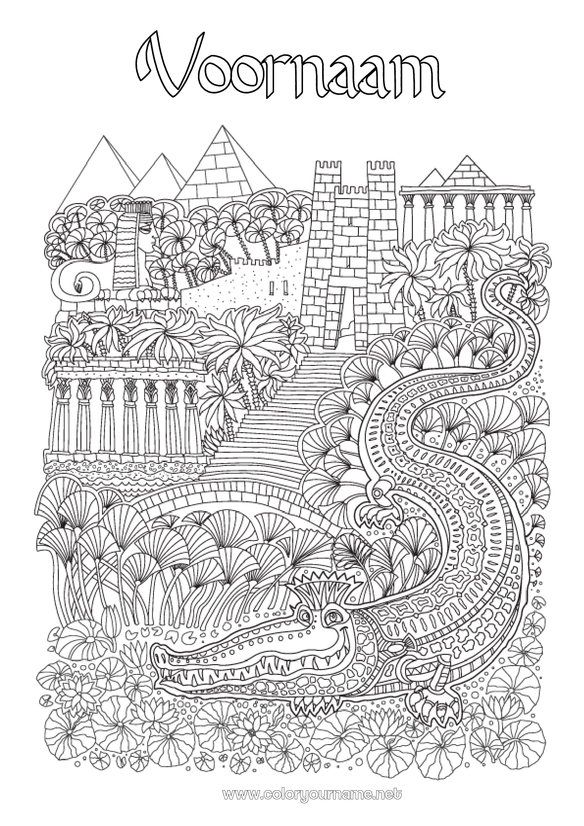 Kleurplaat nr.3489 - Krokodil Egypte Complex Kleurplaten