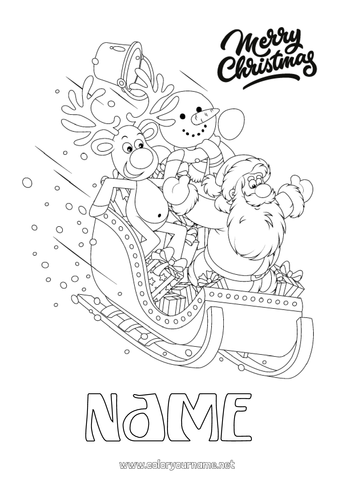 Coloring page No.349 - Santa Claus Reindeer Snowman