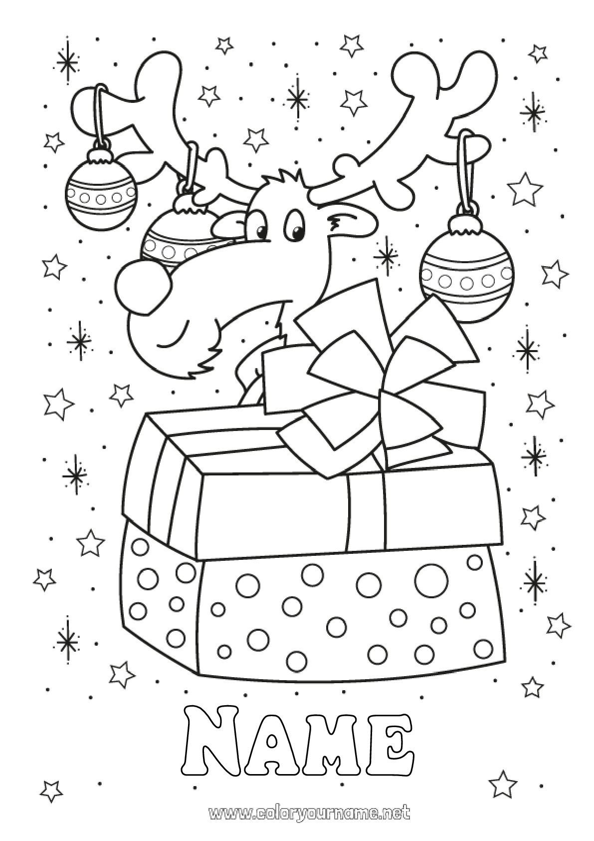 Coloring page No.3514 - Gifts Reindeer Christmas bauble