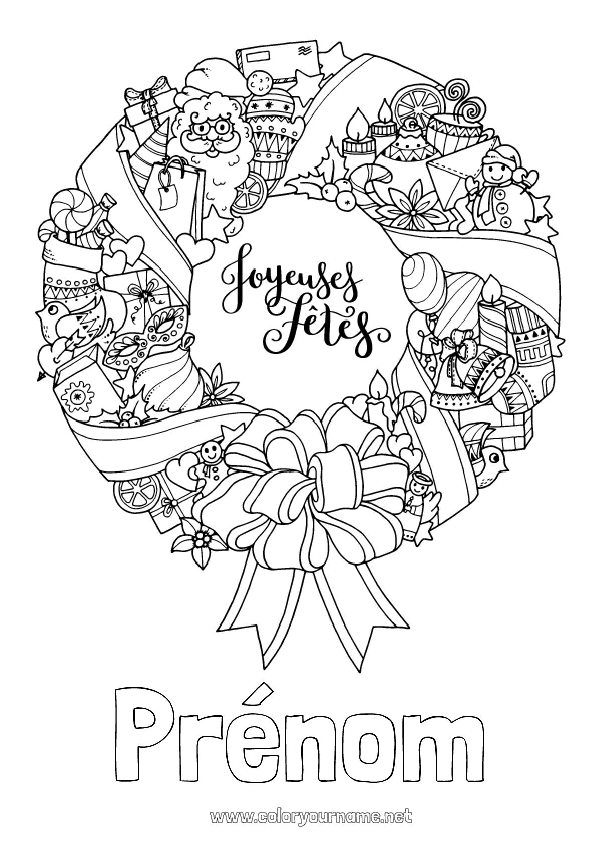 Coloriage n°351 - Noël Décorations de Noël Couronne de Noël
