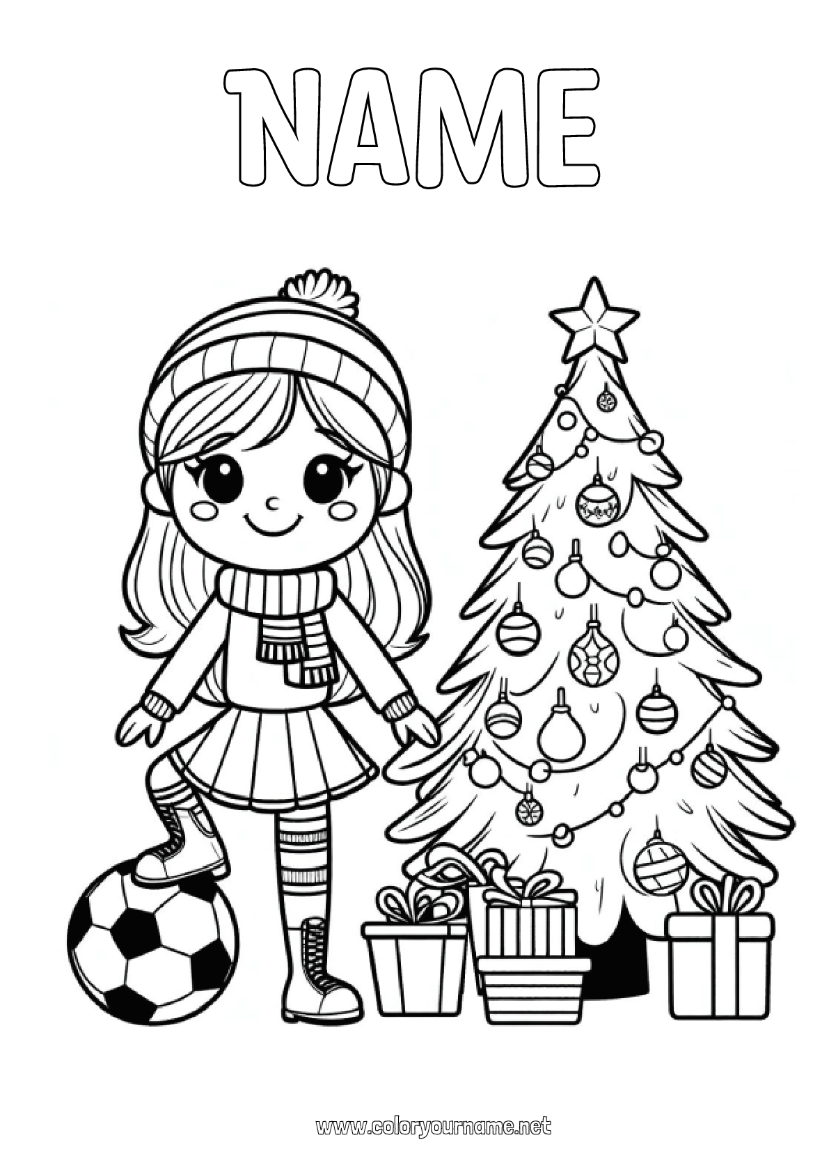 Coloring page No.3576 - Soccer ball Christmas tree Girl