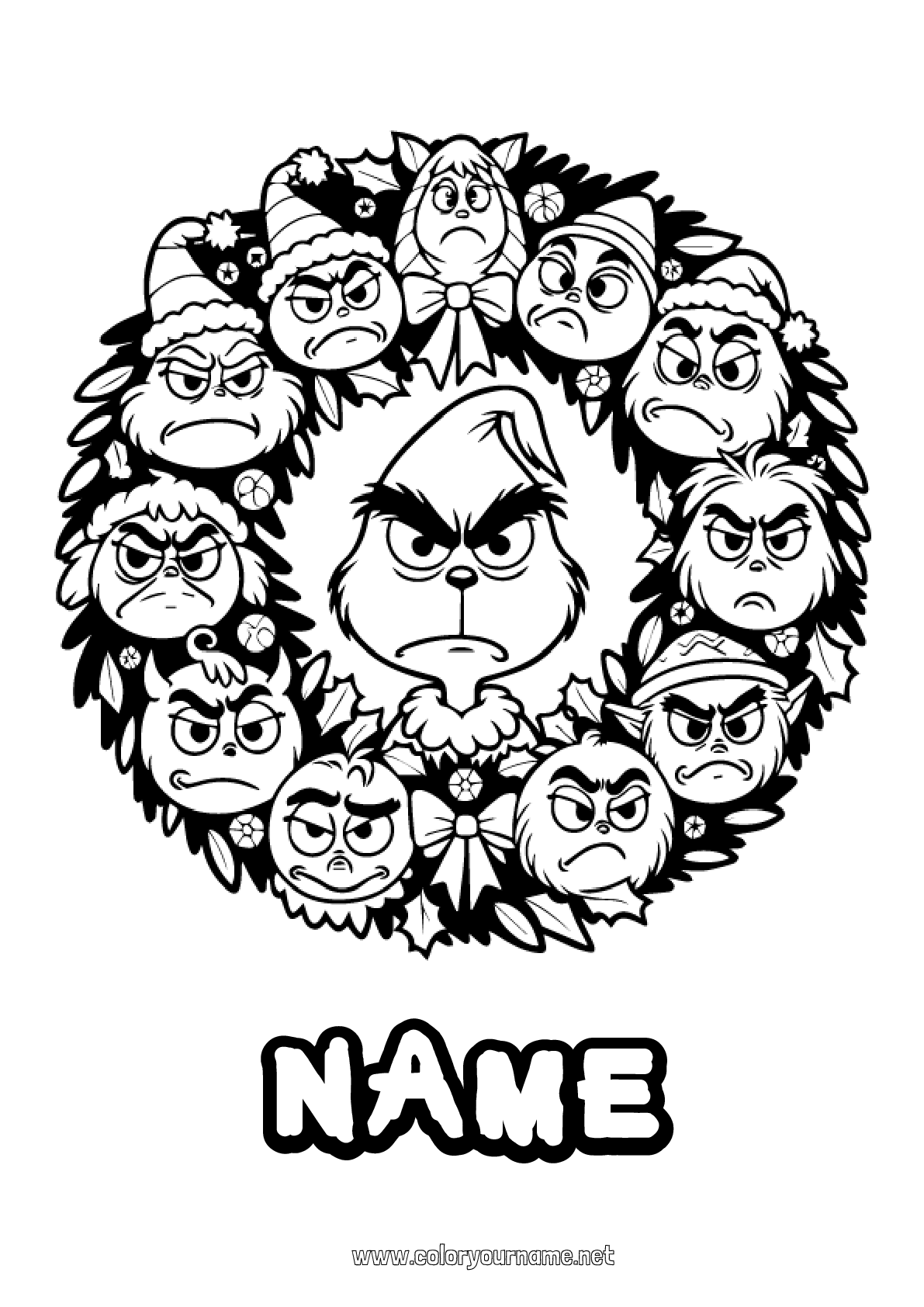Coloring page No.3580 - Christmas wreath Grinch