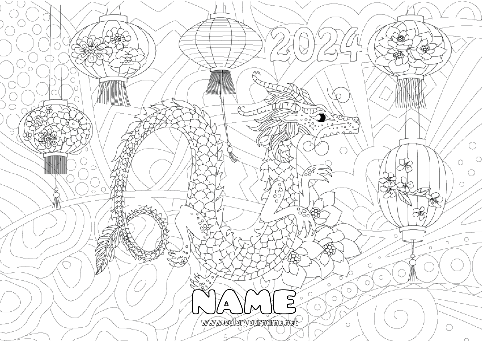 Coloring page No.3593 - Dragon Complex coloring pages Zentangle