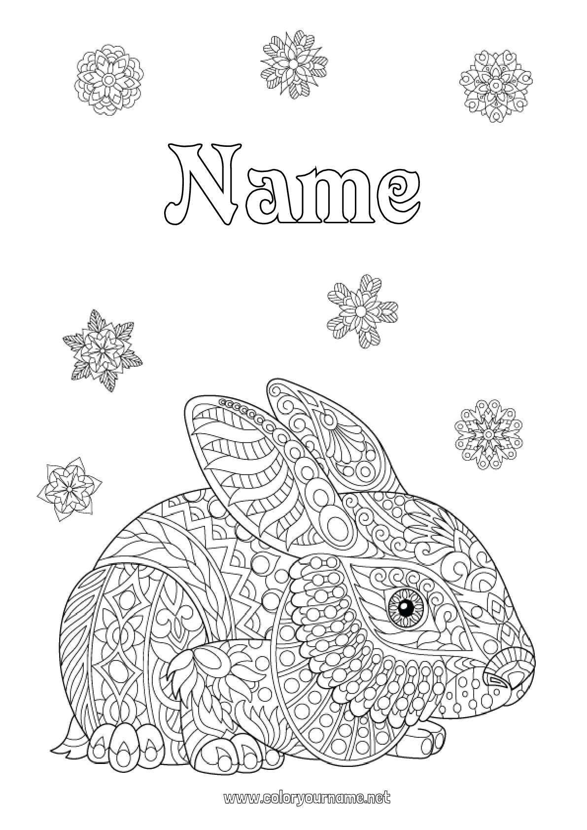 Coloring page No.3614 - Bunny Snowflakes Zentangle