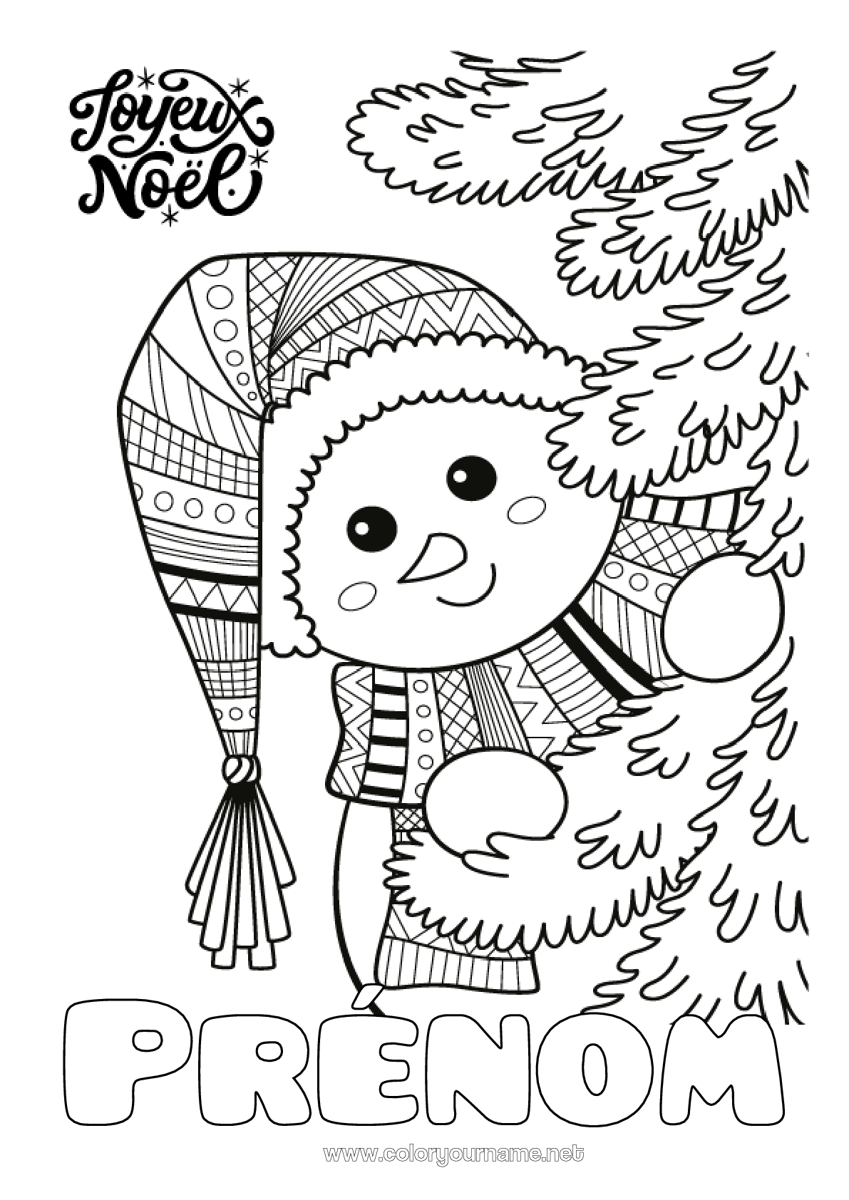 Coloriage n°361 - Hiver Sapin de Noël Bonhomme de neige