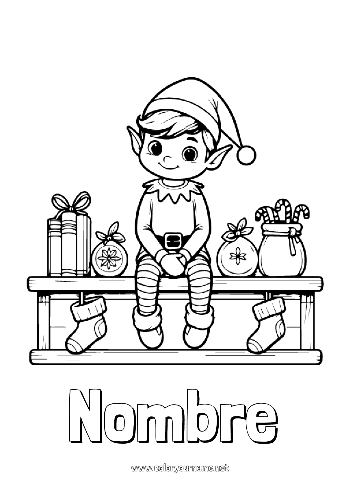 Dibujos Para Colorear De Santa Y Sus Elfos