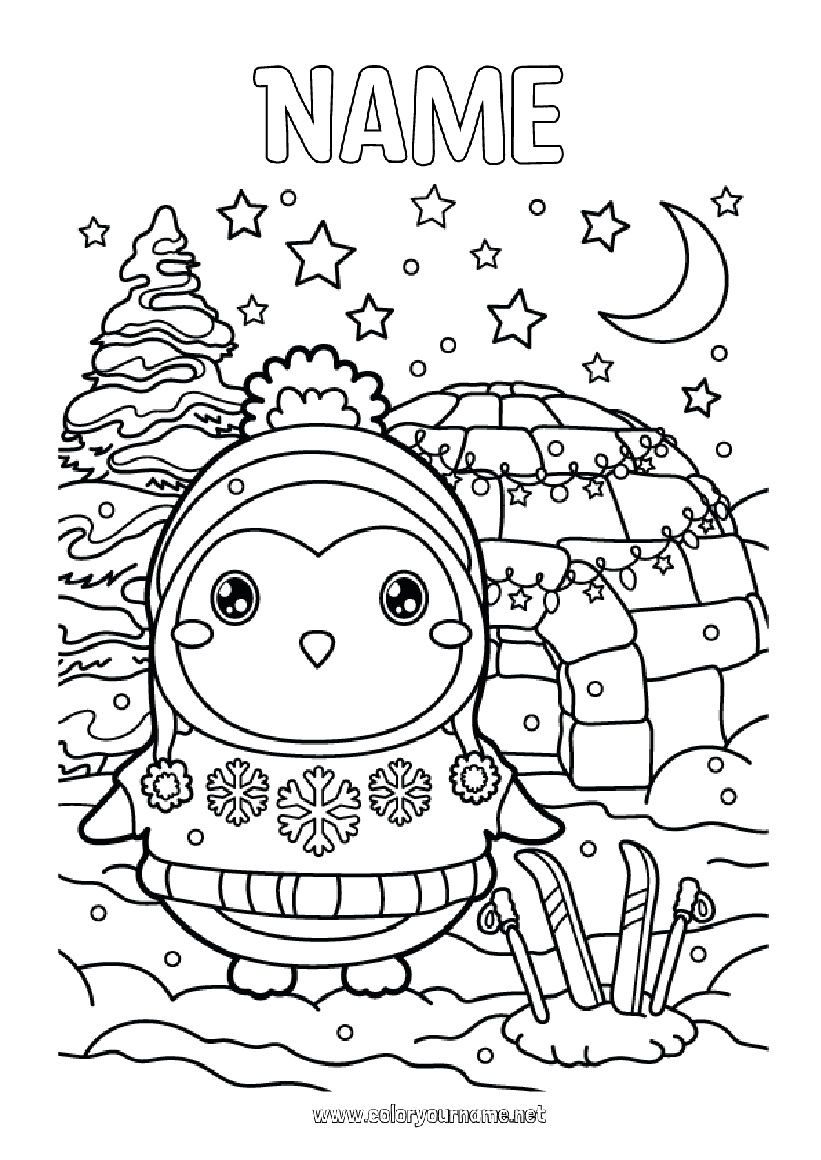 Coloring page No.3687 - Snow Winter Penguin